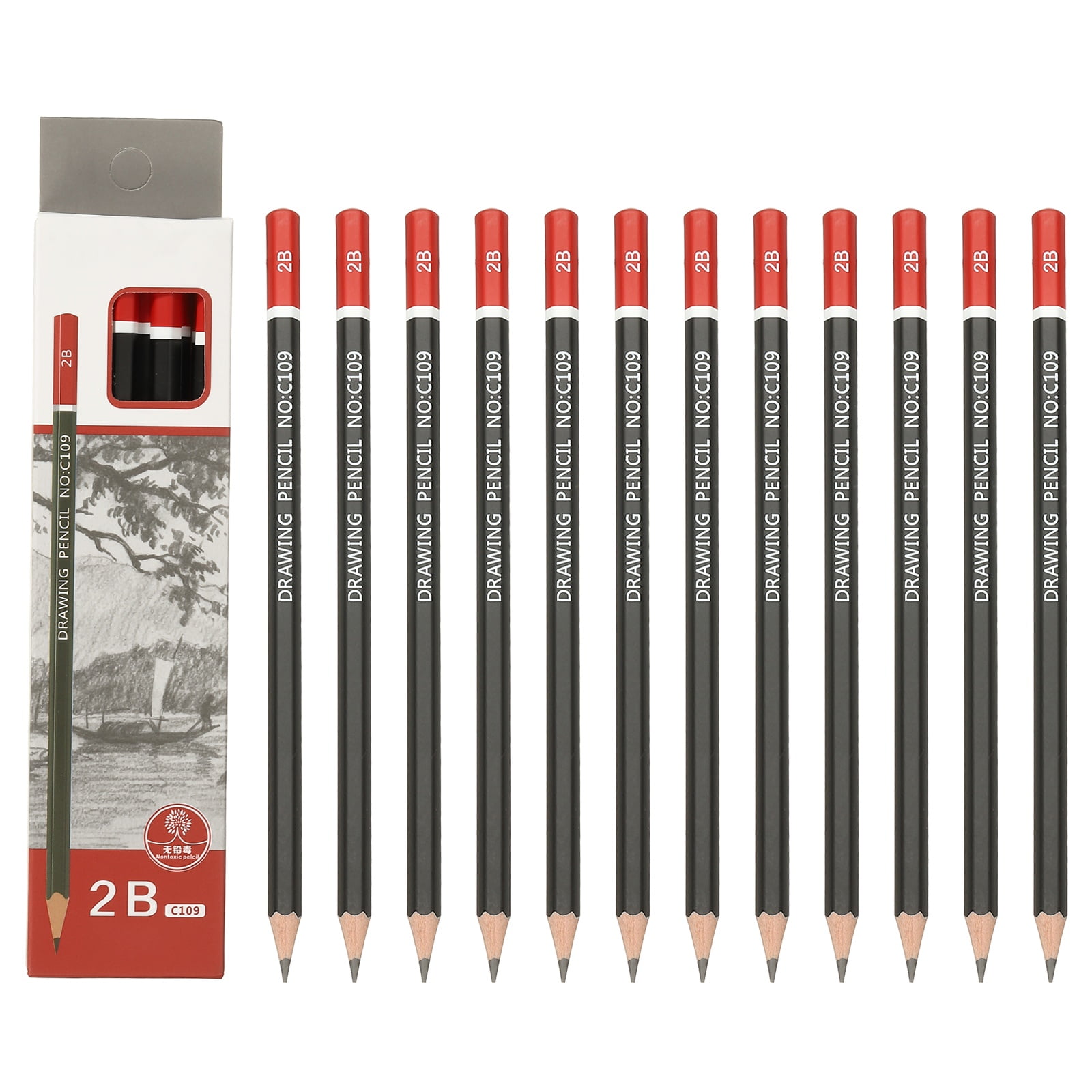 Uxcell 24Pcs 2B Drawing Pencils for Sketching, Hexagonal Pre-sharpened ...