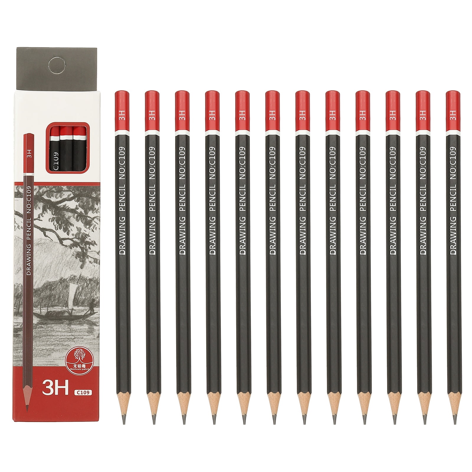 Uxcell 24Pcs 3H Drawing Pencils for Sketching, Hexagonal Pre-sharpened ...