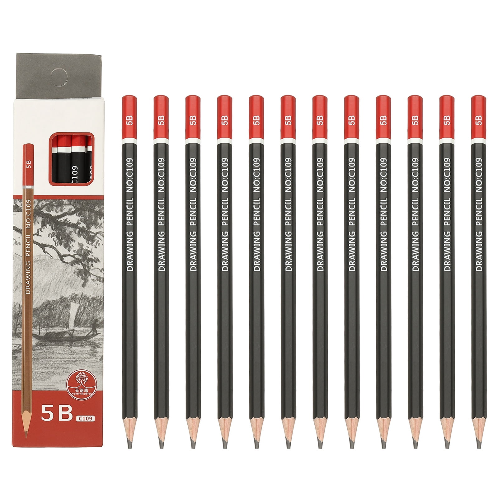 Uxcell 24Pcs 5B Drawing Pencils for Sketching, Hexagonal Pre-sharpened ...