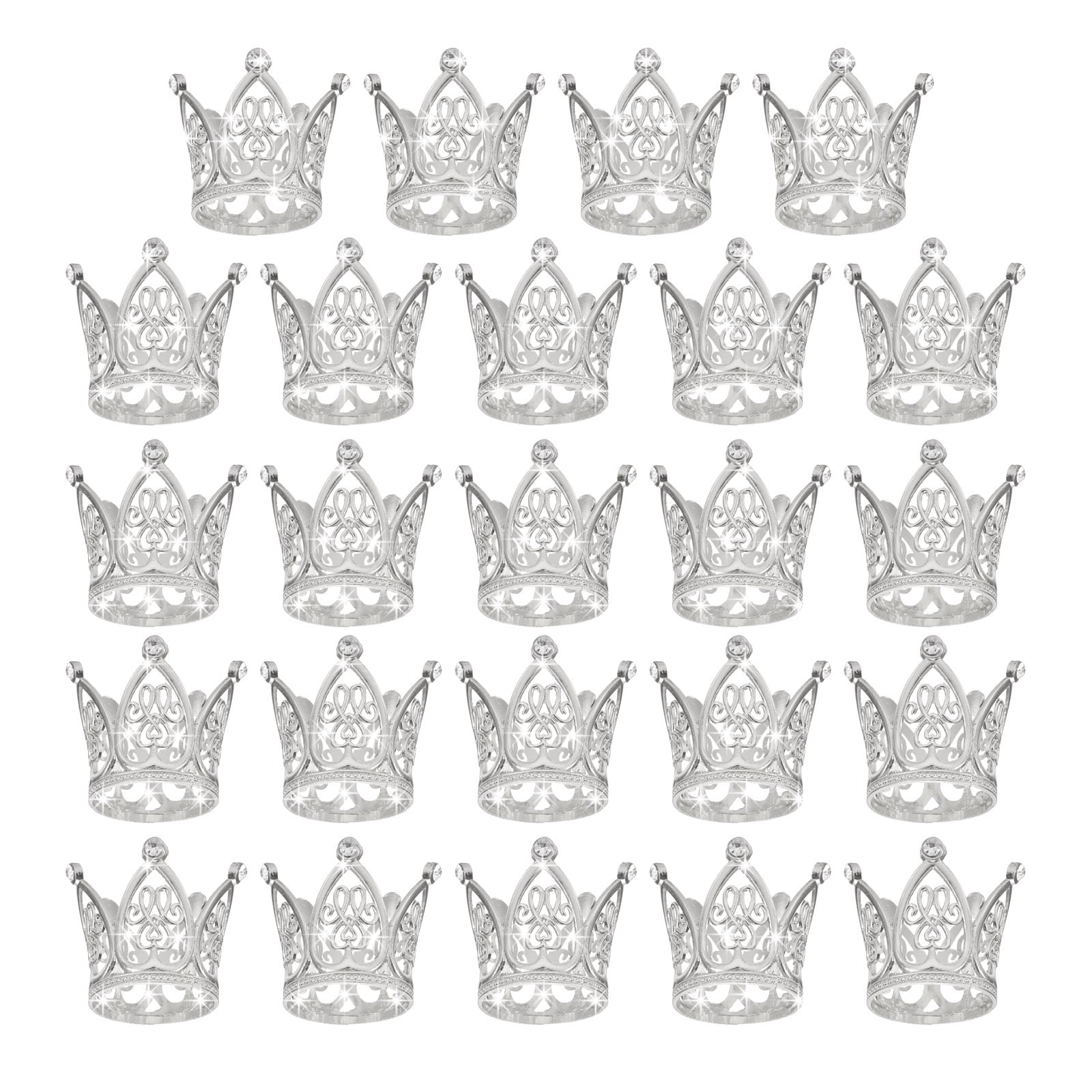 Uxcell 24Pcs Mini Crown Cake Toppers, Alloy Queen Princess Little ...