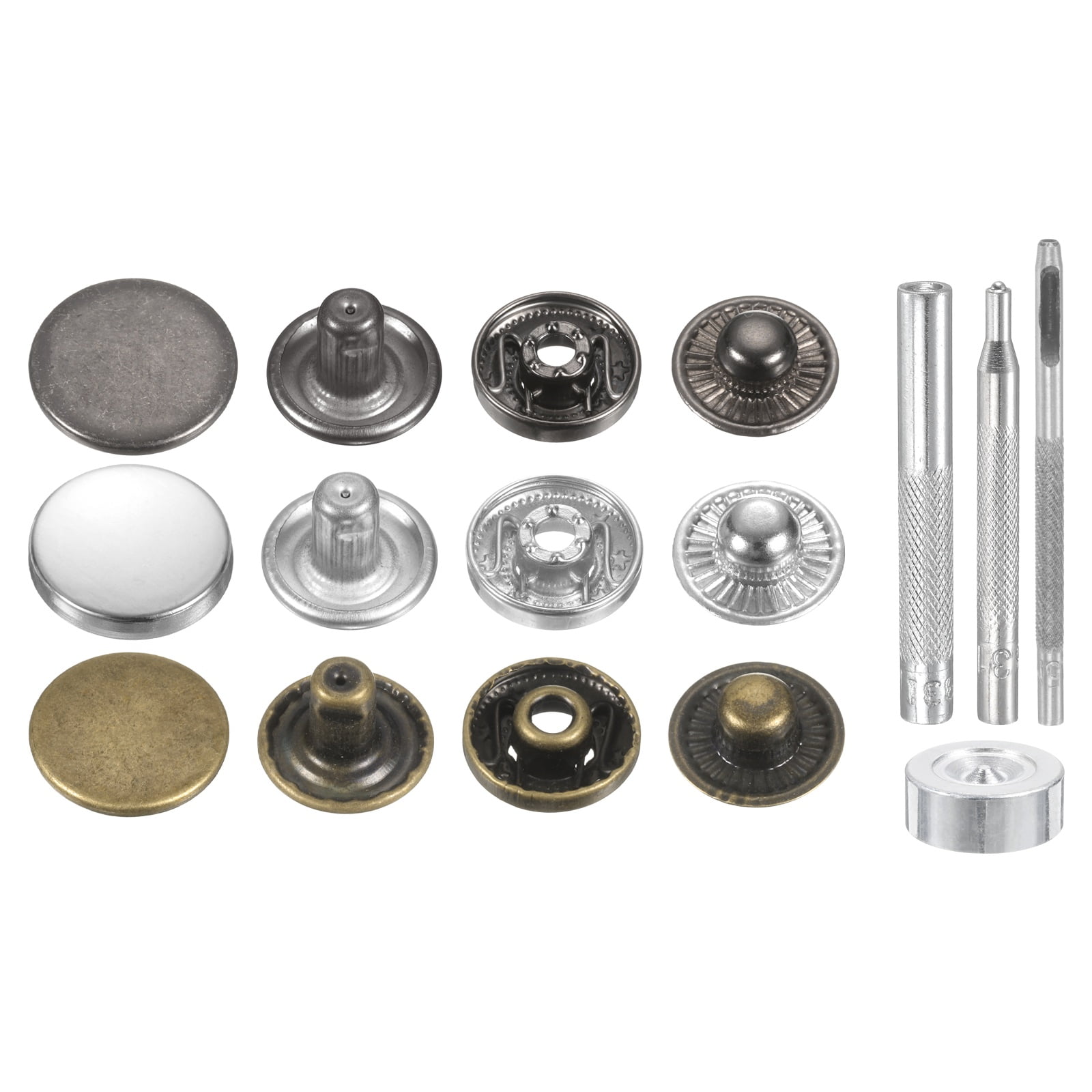 Uxcell 24Set 15mm Leather Snap Fastener Kit with 4 Install Tools, 3 ...