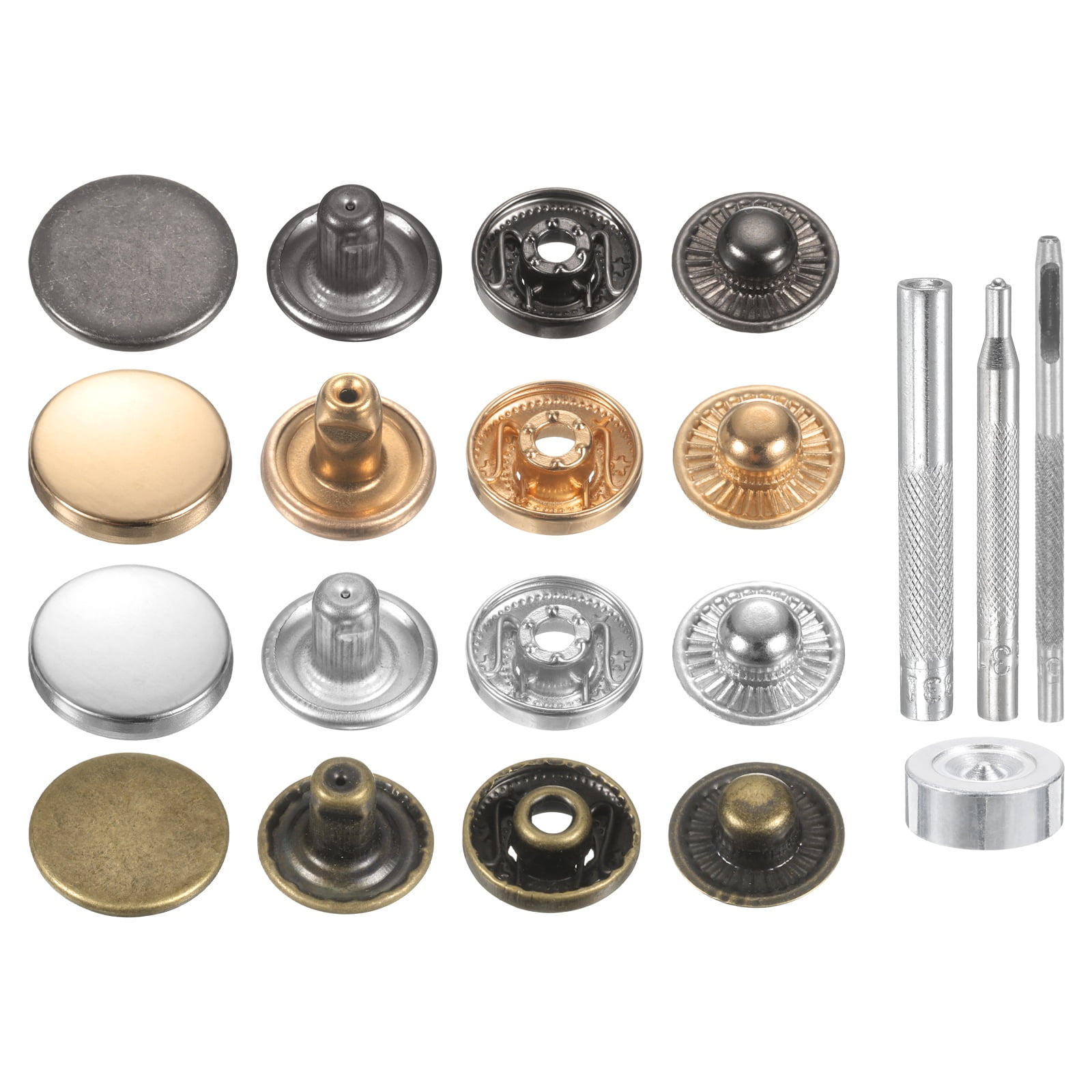 Uxcell 24Set 15mm Leather Snap Fastener Kit with 4 Install Tools, 4 ...