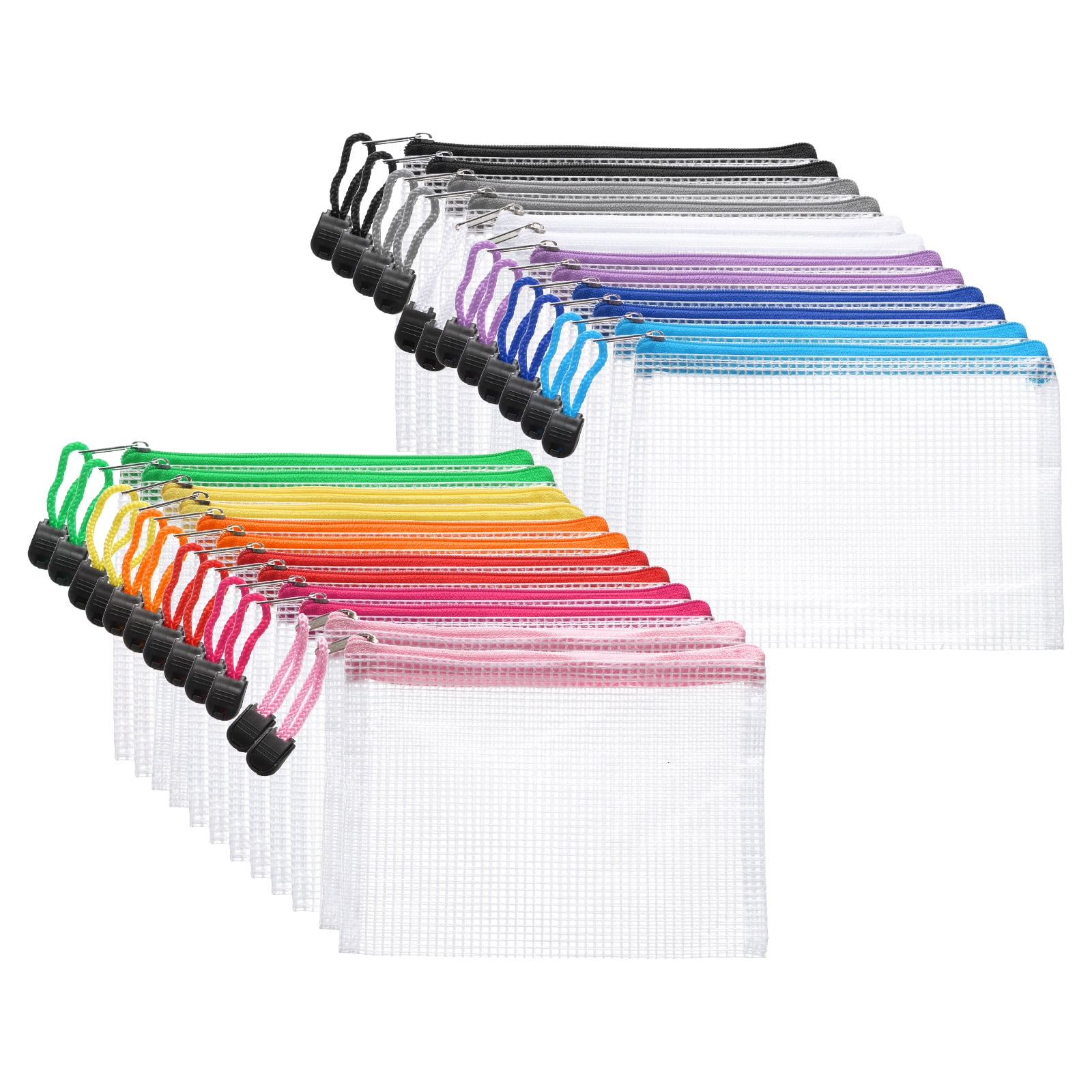 Uxcell 24pcs Mesh Zipper Pouch Bags A6 6.3" x 4.7" Plastic Waterproof ...