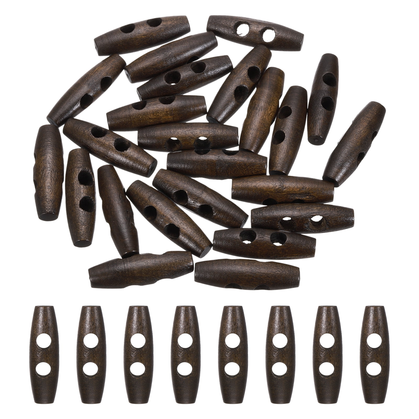 Uxcell 24pcs Wooden Toggle Button, 35mm/1.4" 2 Hole Wood Olive Sewing Buttons for DIY Craft Coat ...