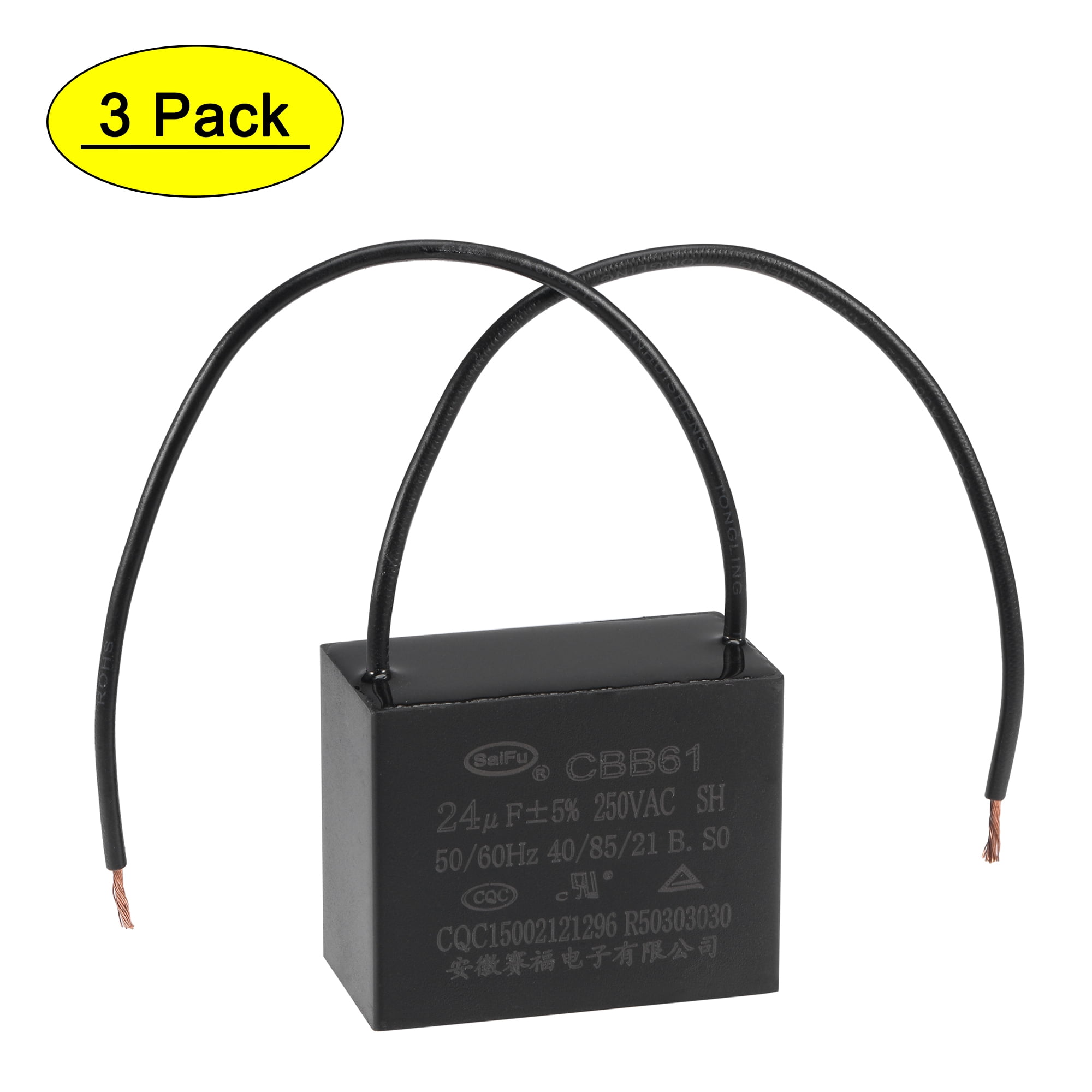 Uxcell 24uF 250V AC 2 Wires CBB61 Ceiling Fan Capacitors 3 Pack ...