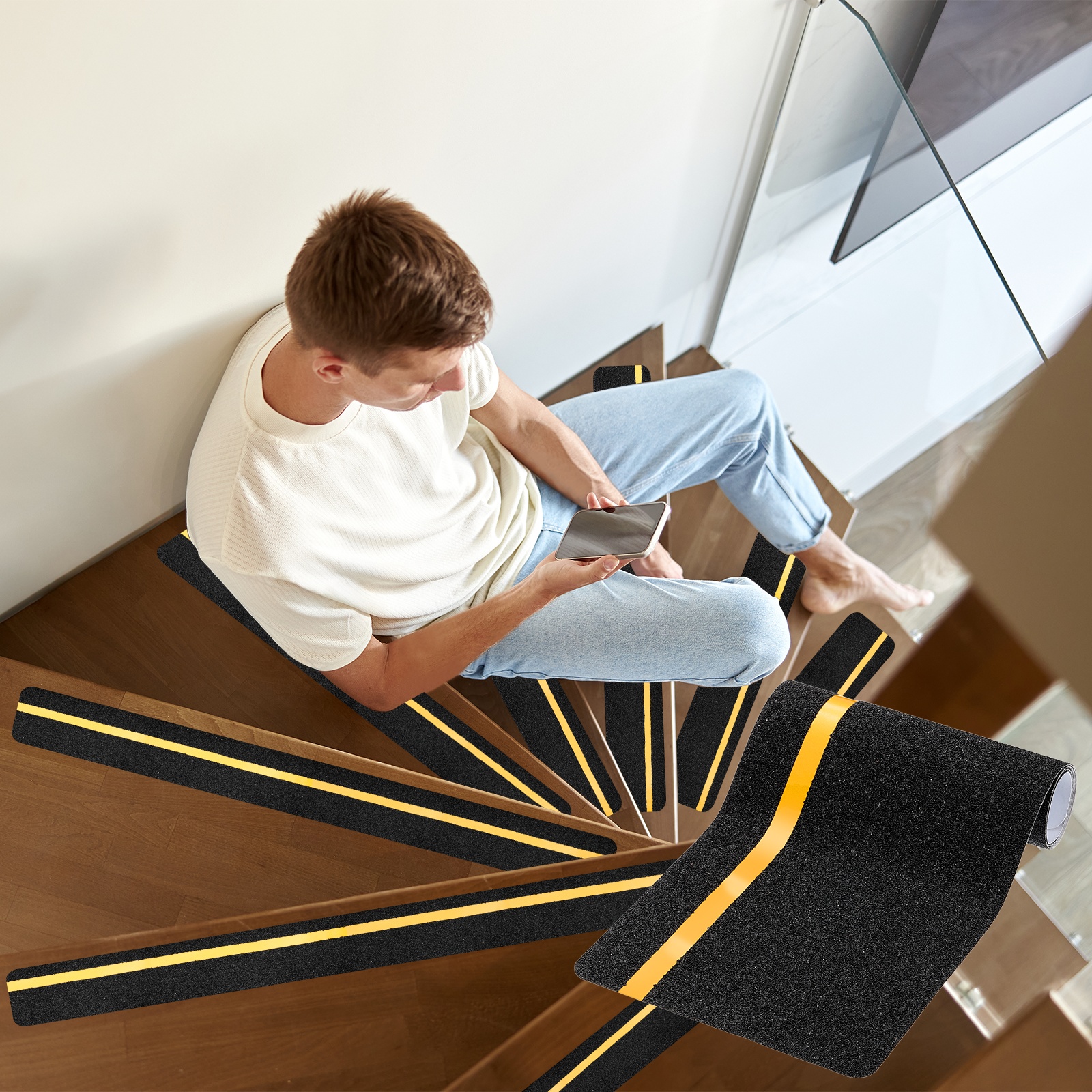 Uxcell 24x6 Inch Black Non-Slip Stair Treads Tape, 10 Pack Self ...
