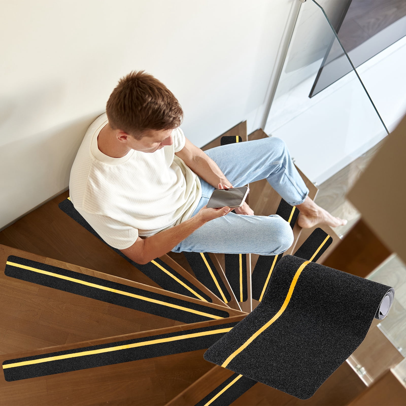 Uxcell 24x6 Inch Black Non-Slip Stair Treads Tape, 5 Pack Self Adhesive ...