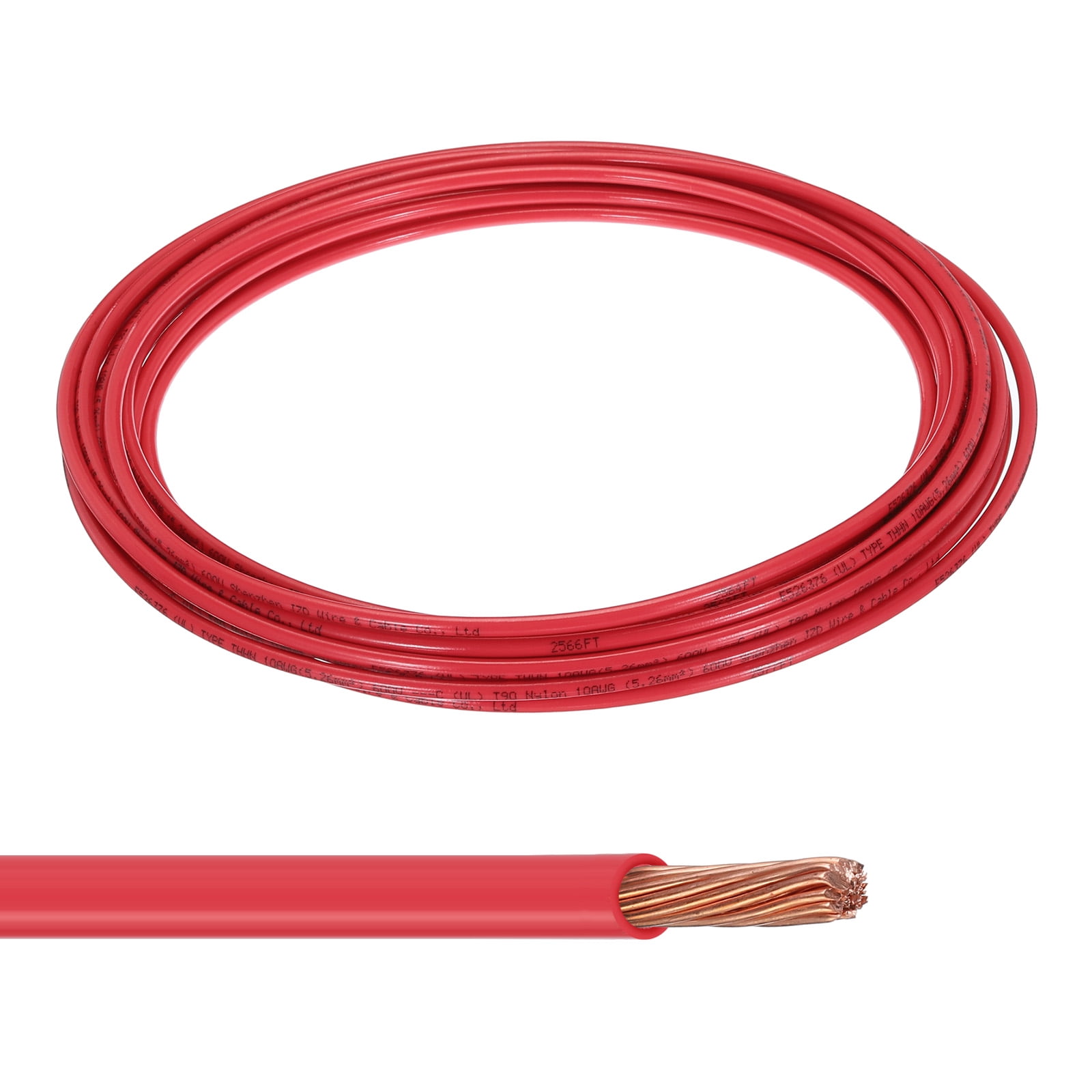 Uxcell 25 Feet 10 AWG Gauge THHN Stranded Red Copper Building Wire ...