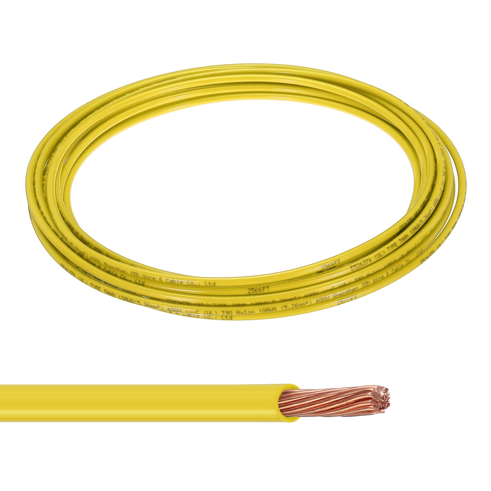 Uxcell 25 Feet 10 AWG Gauge THHN Stranded Yellow Copper Building Wire ...