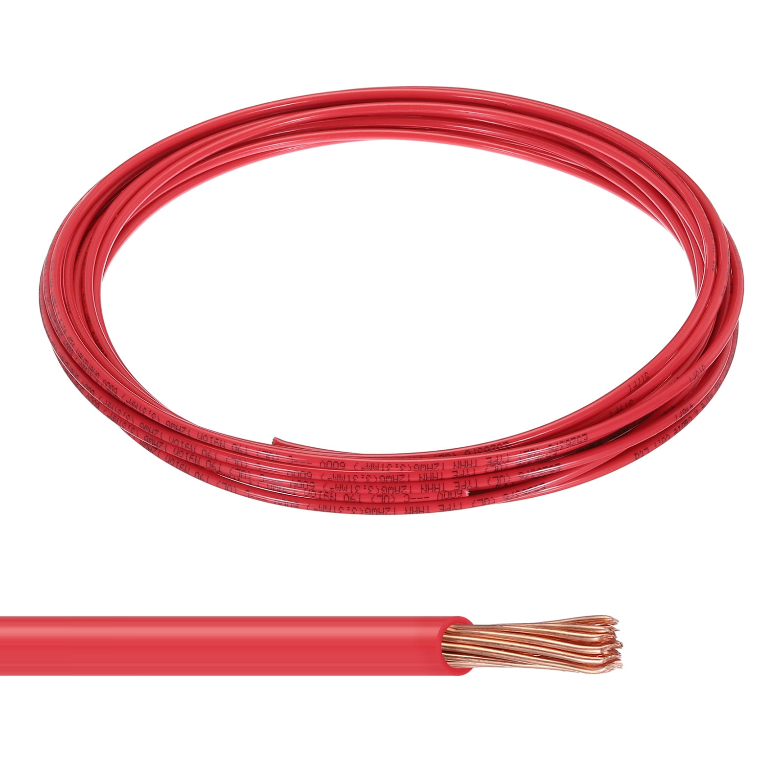 Uxcell 25 Feet 12 AWG Gauge THHN Stranded Red Copper Building Wire ...