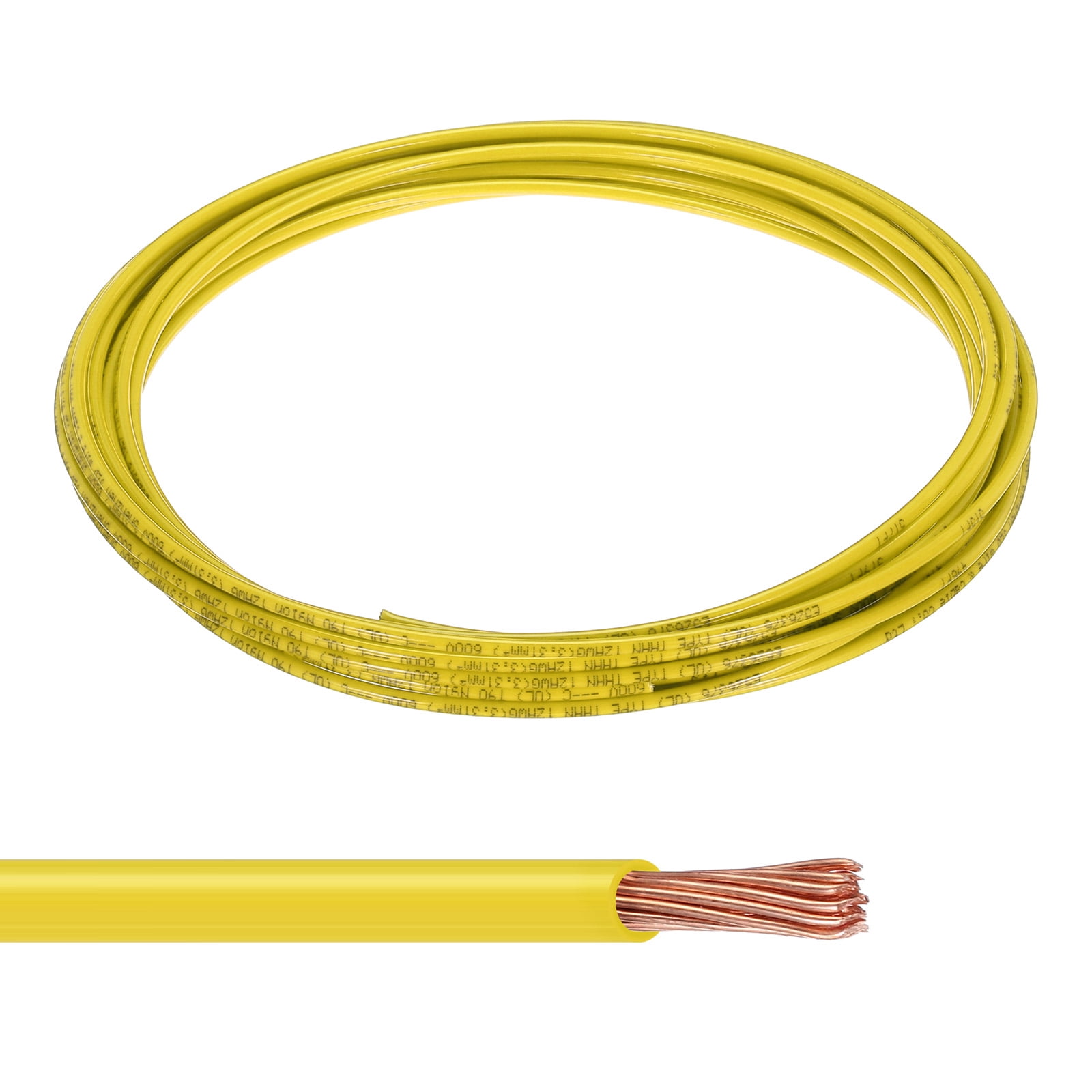 Uxcell 25 Feet 12 AWG Gauge THHN Stranded Yellow Copper Building Wire ...
