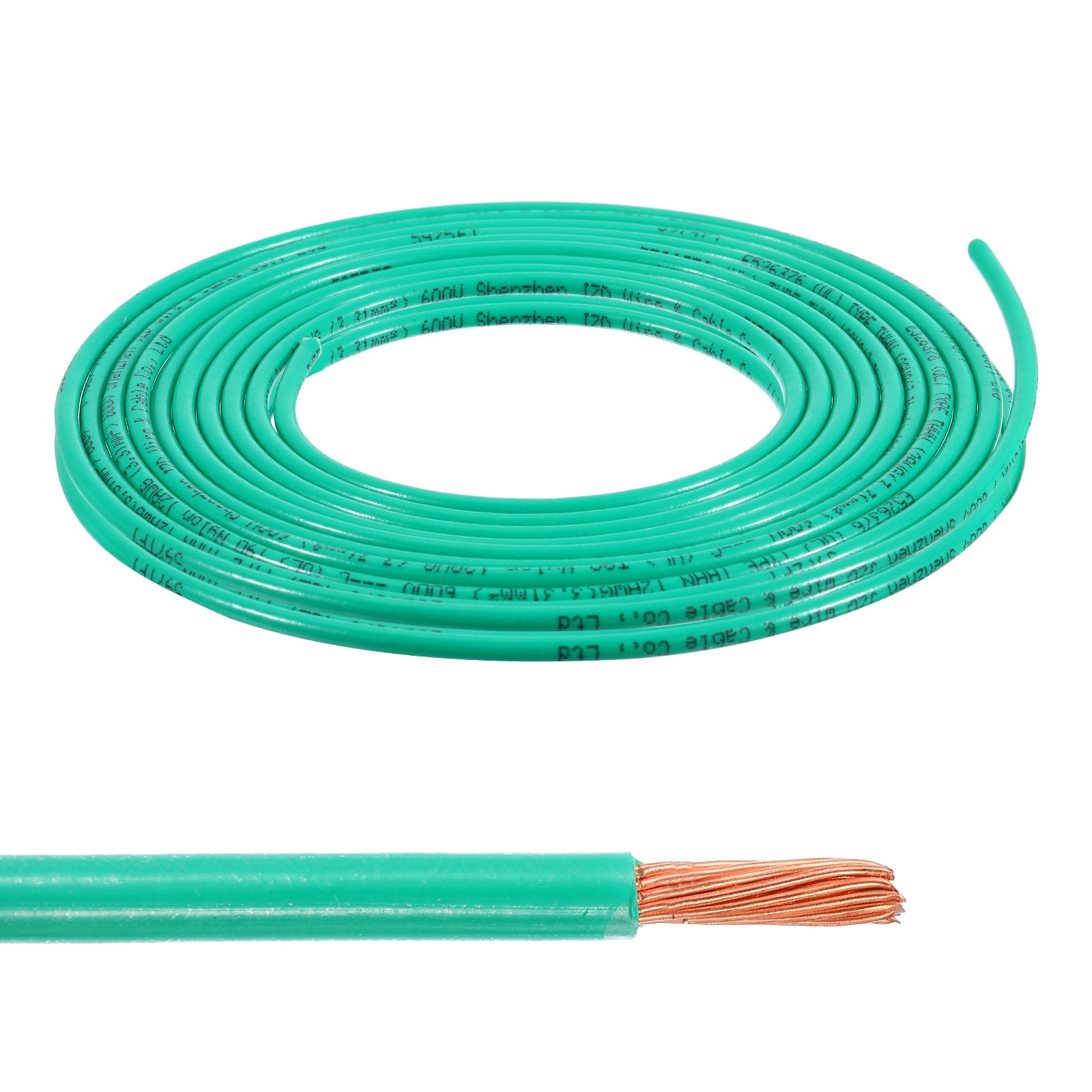 Uxcell 25 Feet 14 AWG Gauge THHN Stranded Green Copper Building Wire ...