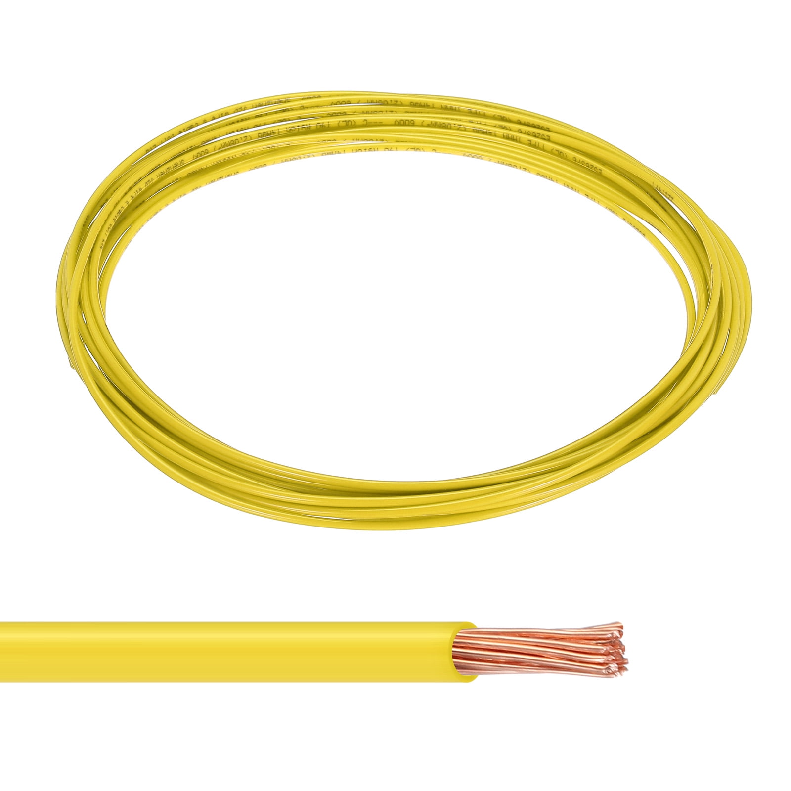 Uxcell 25 Feet 14 AWG Gauge THHN Stranded Yellow Copper Building Wire ...