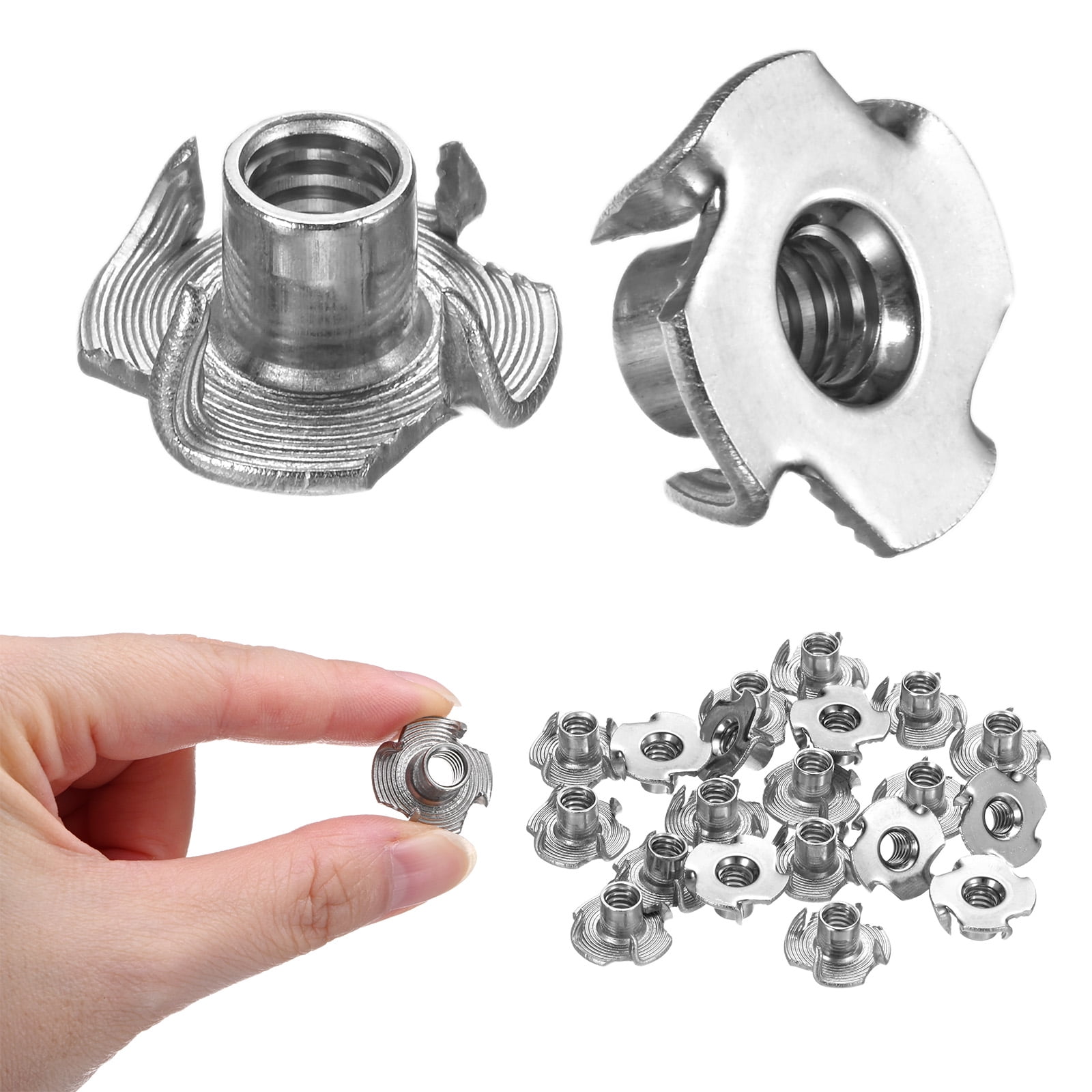 Uxcell 25-Pack 1/4-UNC T-nut, 6/16" Barrel Length Stainless Steel 4 ...