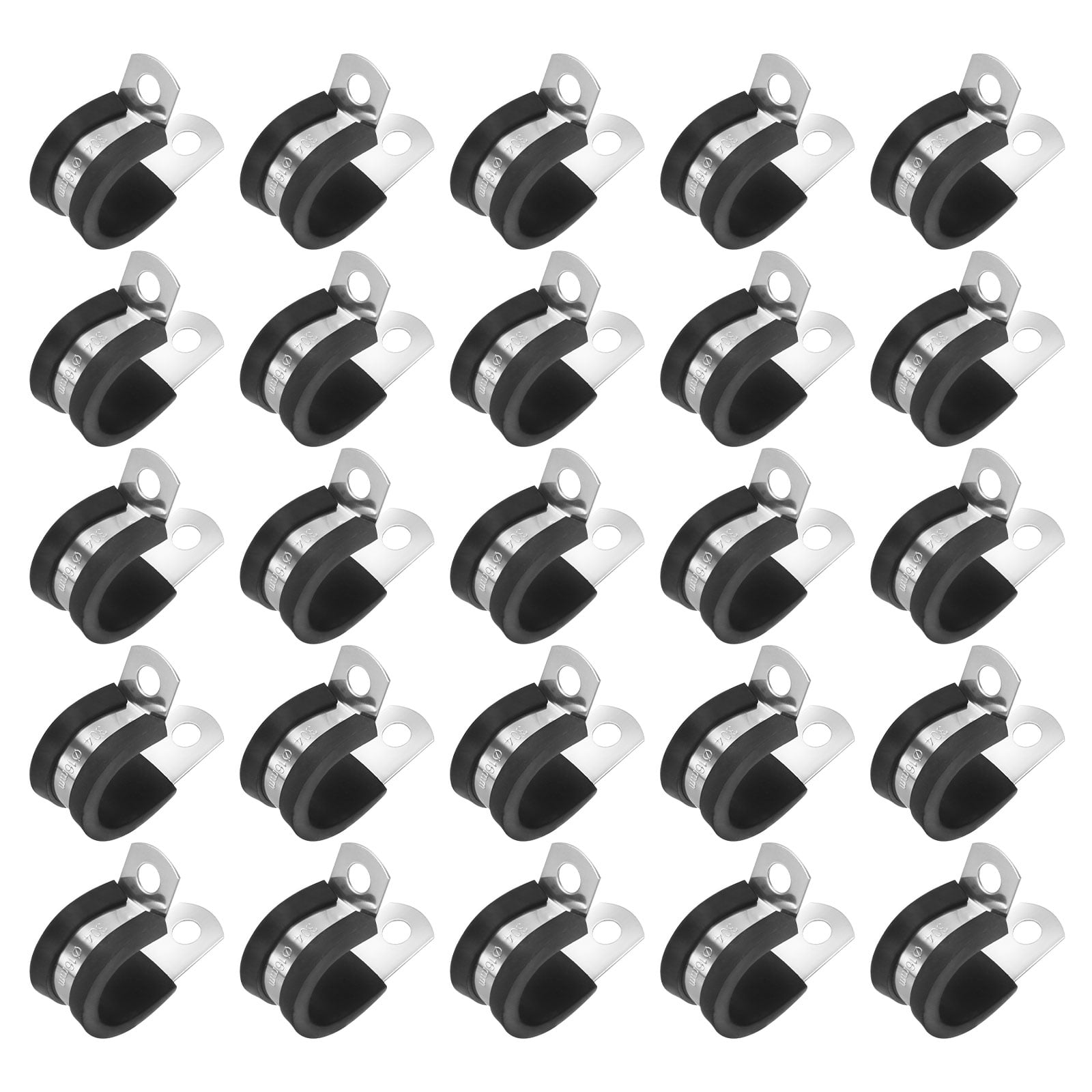 Uxcell 25 Pack Cable Clamps 16 mm 304 Stainless Steel Rubber R Shape ...