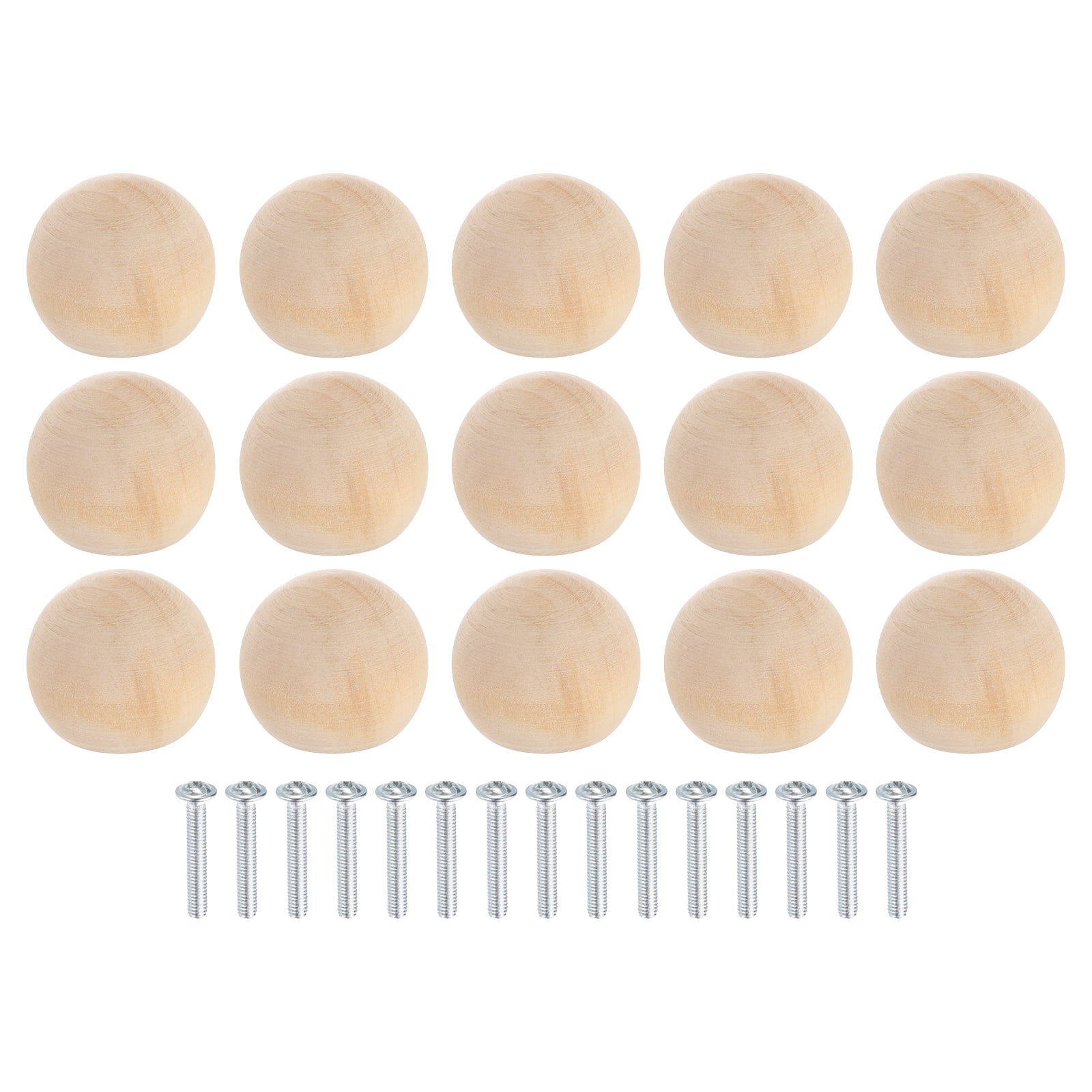 Uxcell 25 Pack Round Wood Drawer Knob, 1 3/8" Diameter Ball Shaped ...
