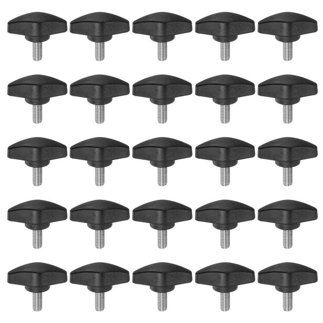Uxcell 25 Packs M6 x 14mm Male Thread Tee Wing Knobs Thumb Screw Clamping Knobs Grip Black ...