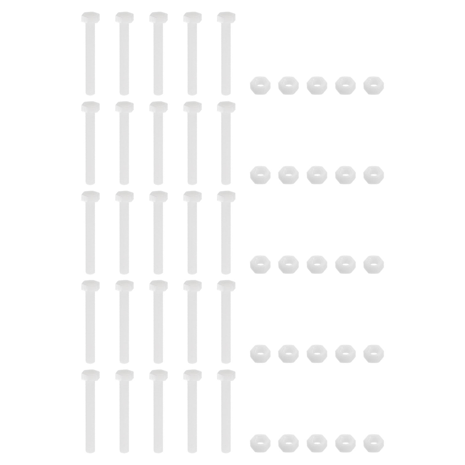 Uxcell 25 Pair Nylon Screws Nuts Assortment, M5x40mm Hex Screws Bolts ...