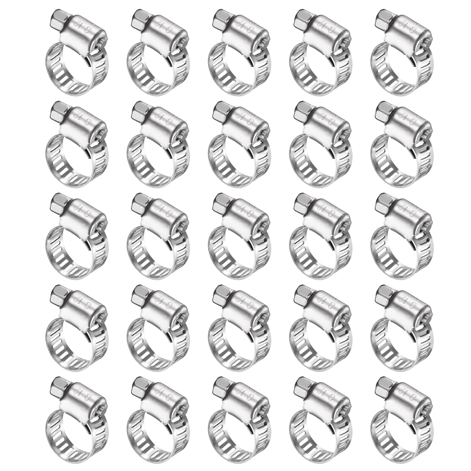 Uxcell 25 Pcs Hose Clamp 5/16"-15/32" Stainless Steel Adjustable Worm ...
