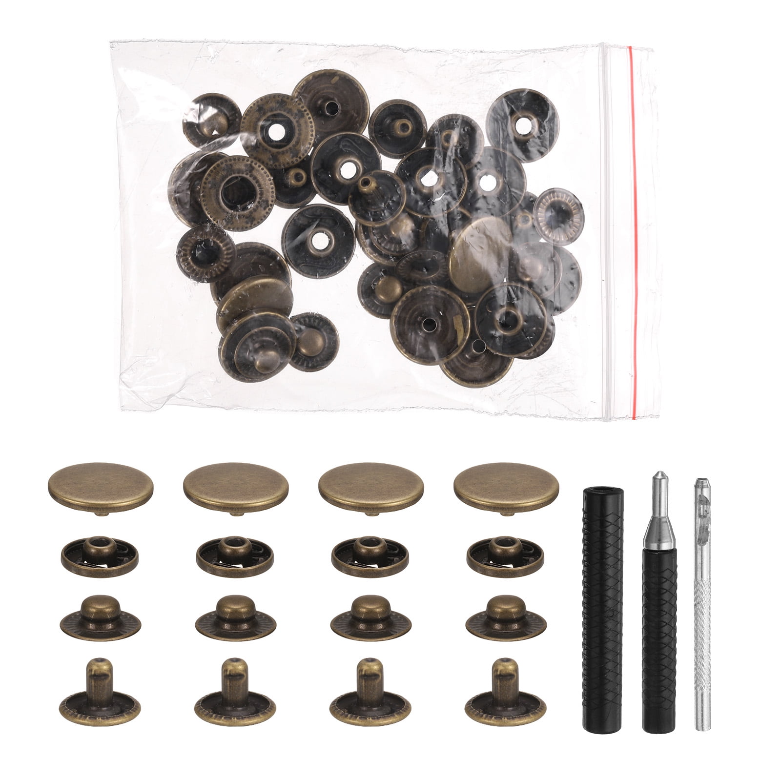 Uxcell 25 Set Leather Snap Fasteners Kit 17mm Metal Button Snaps Press ...