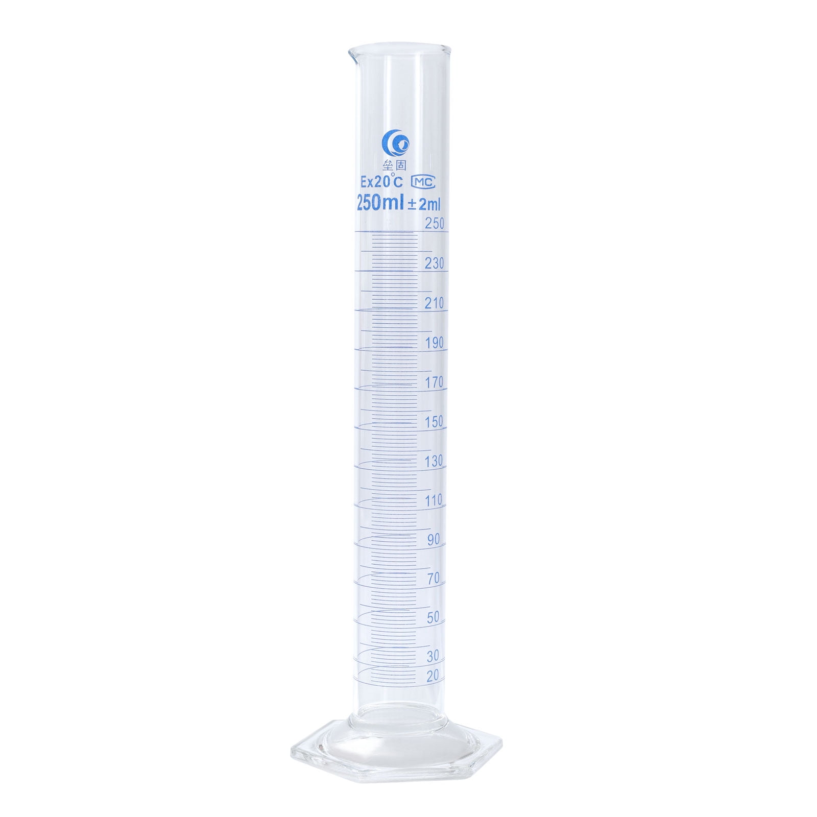 Uxcell 250ml 3.3 Borosilicate Glass Graduated Cylinder, Hex Base Blue ...