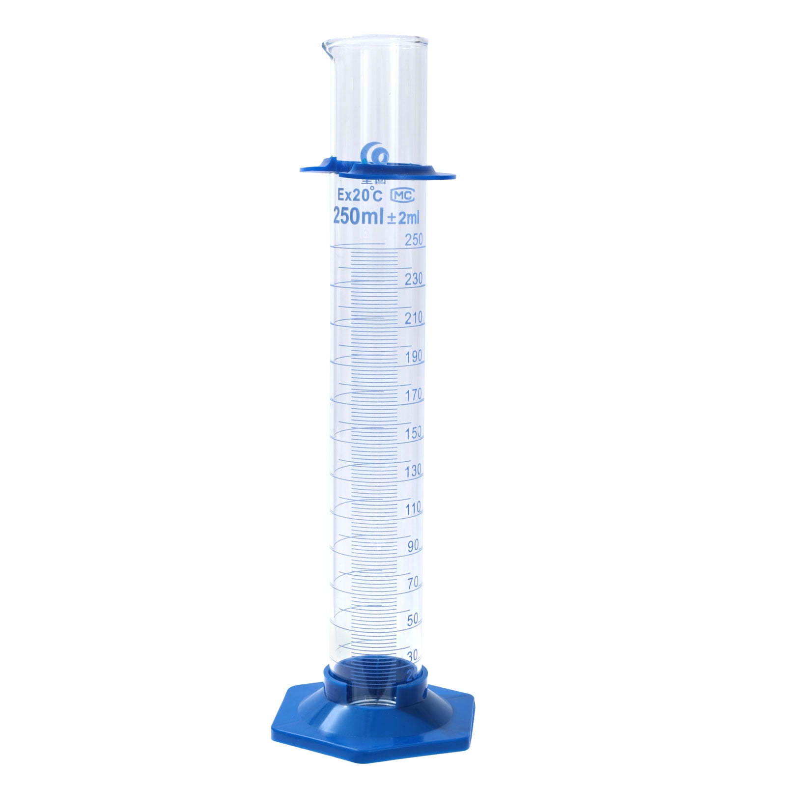 Uxcell 250ml 3.3 Borosilicate Glass Graduated Cylinder, Plastic Base Blue Graduations Measuring ...