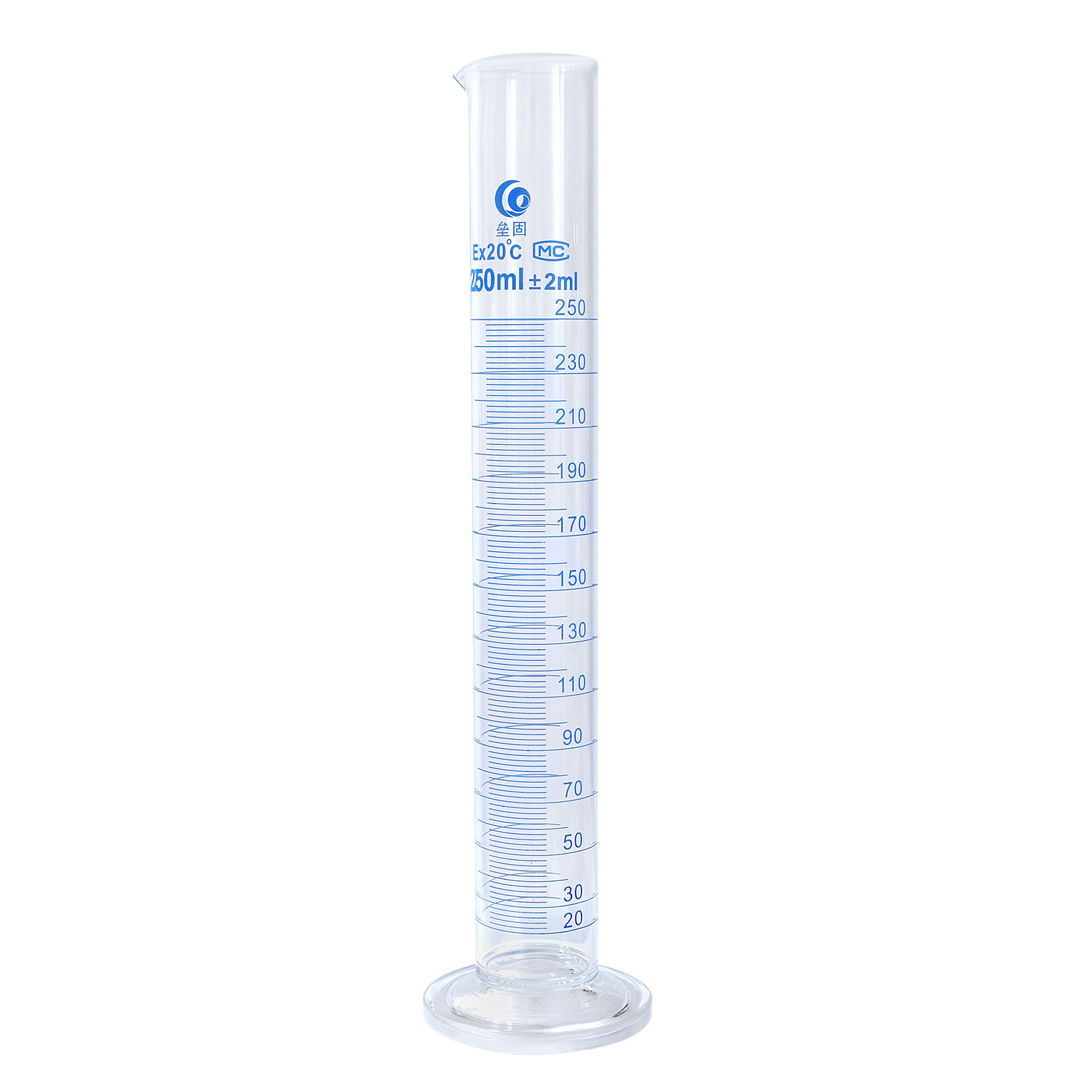 Uxcell 250ml 3.3 Borosilicate Glass Graduated Cylinder, Round Base Blue Graduations Measuring ...