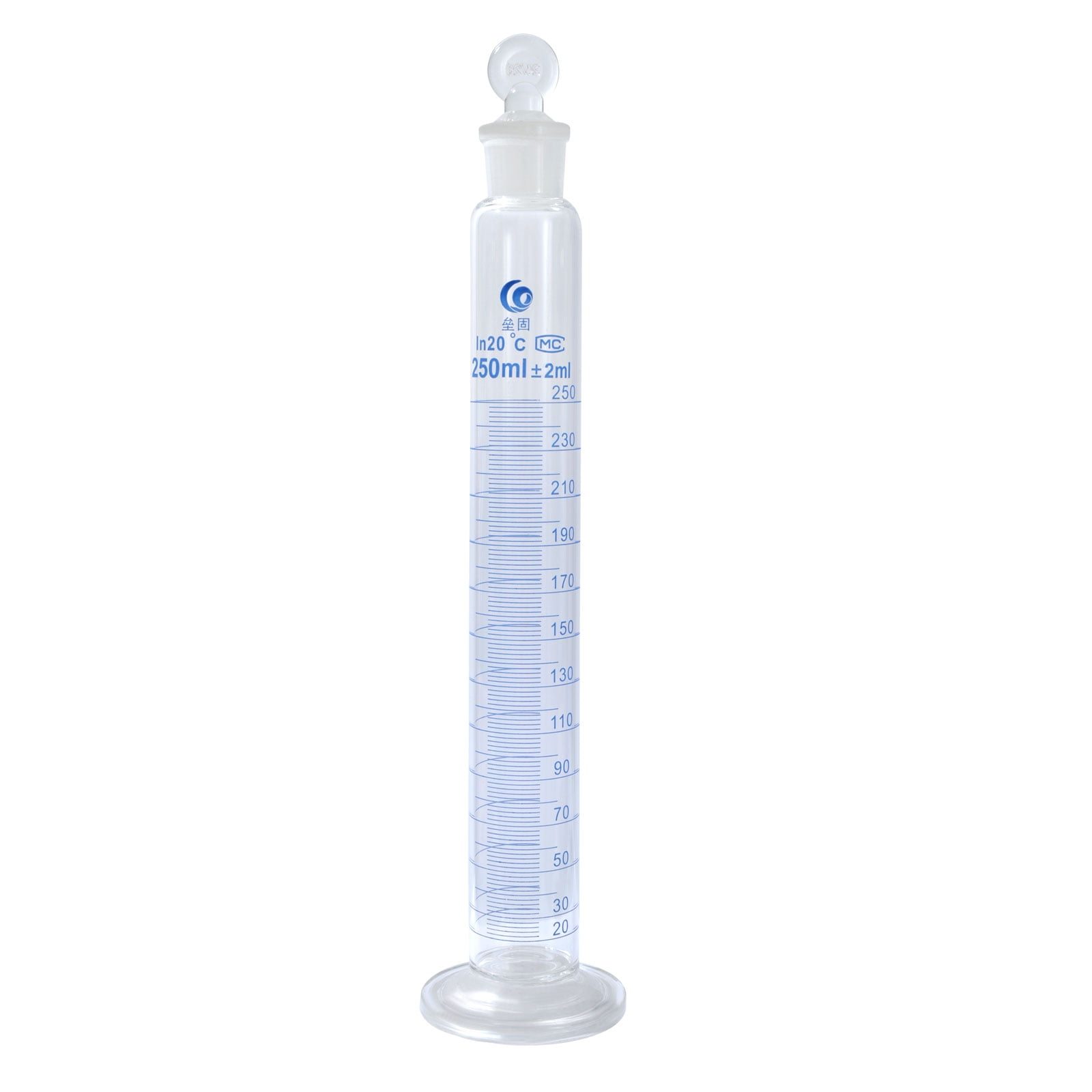 Uxcell 250ml 3.3 Borosilicate Glass Graduated Cylinder with Stopper, Hex Base Blue Graduations ...