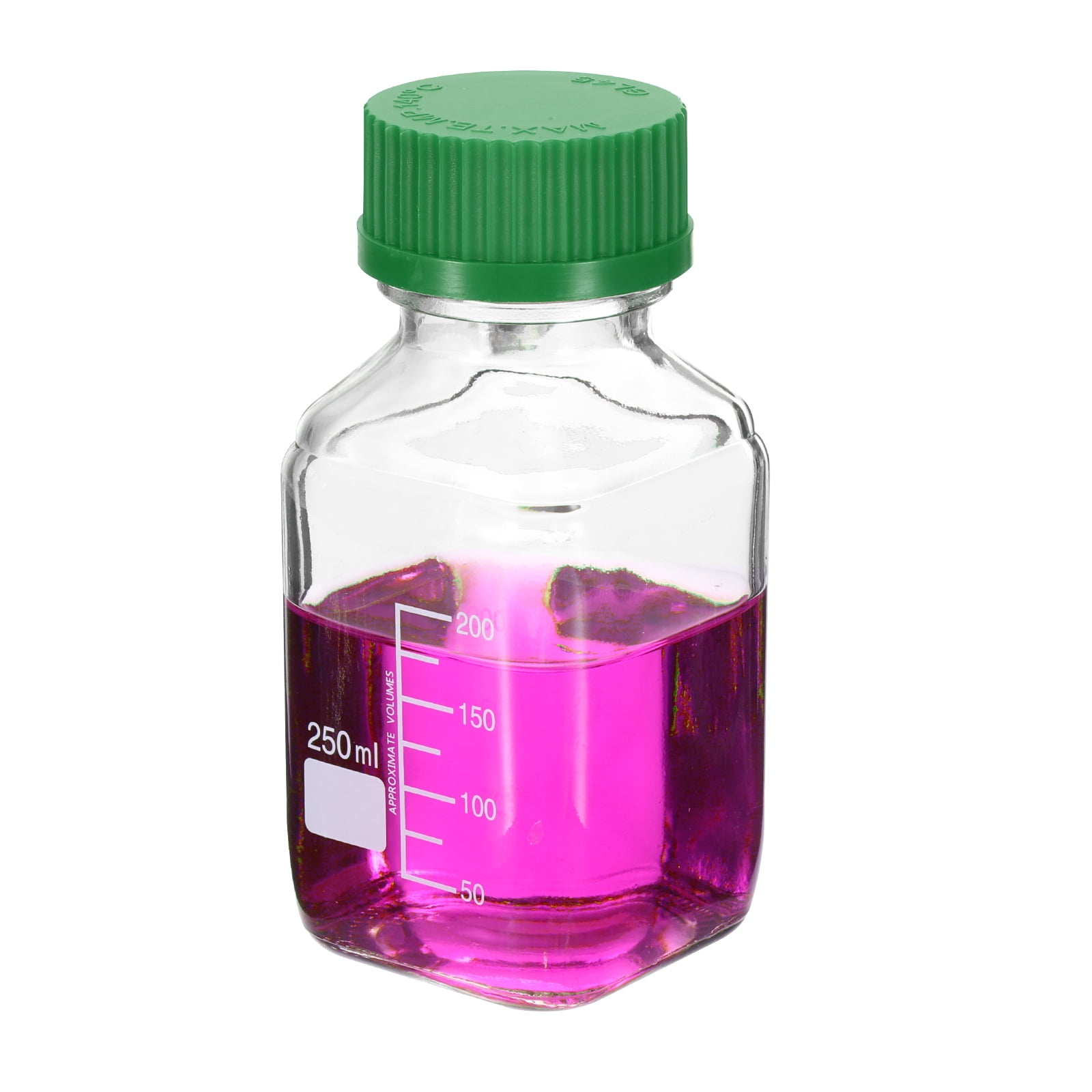 Uxcell 250ml Glass Square Reagent Media Storage Bottles with Green Cap ...