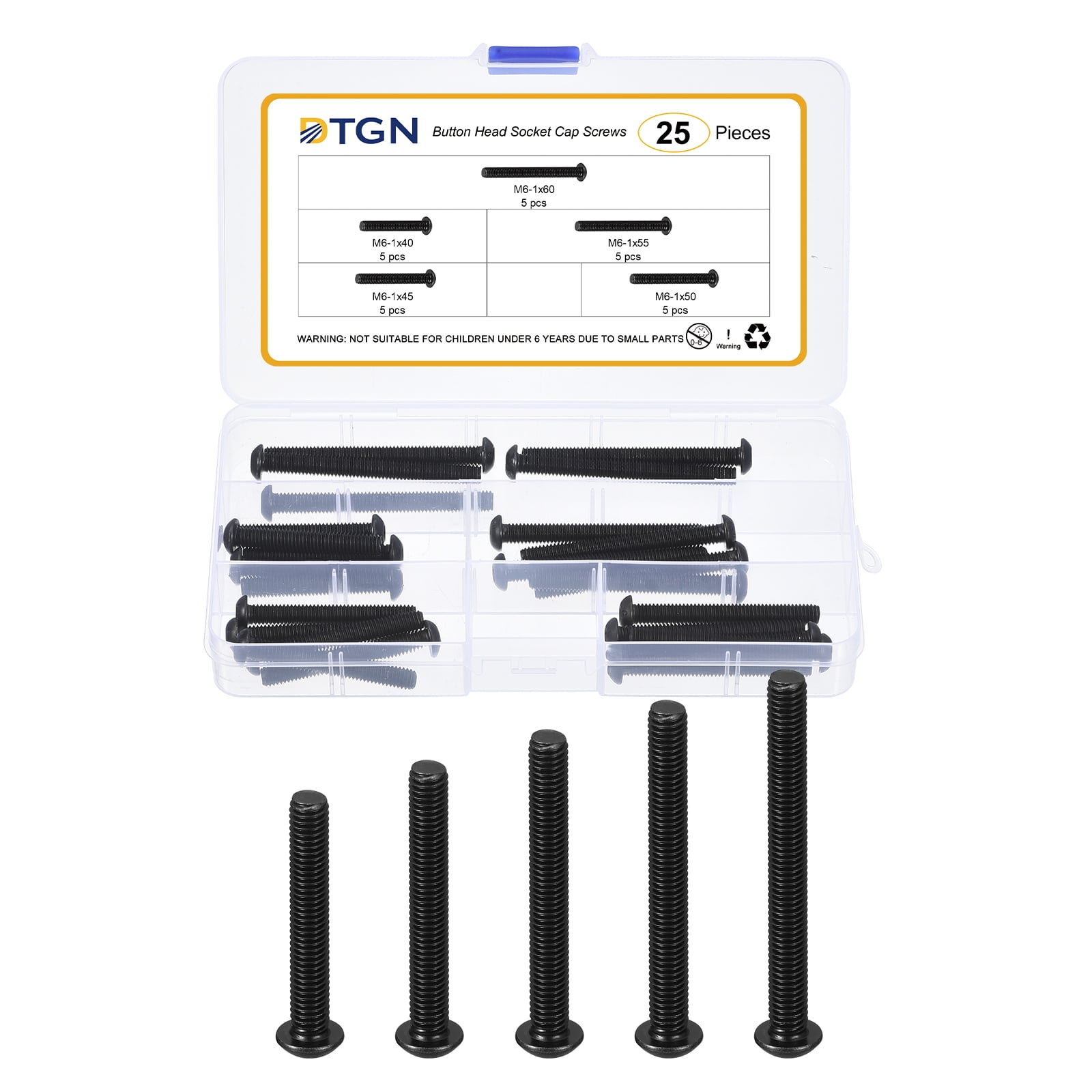 Uxcell 25Pack M6-1x40/45/50/55/60mm Button Head Socket Cap Screws - Carbon Steel Bolt Nut Set ...