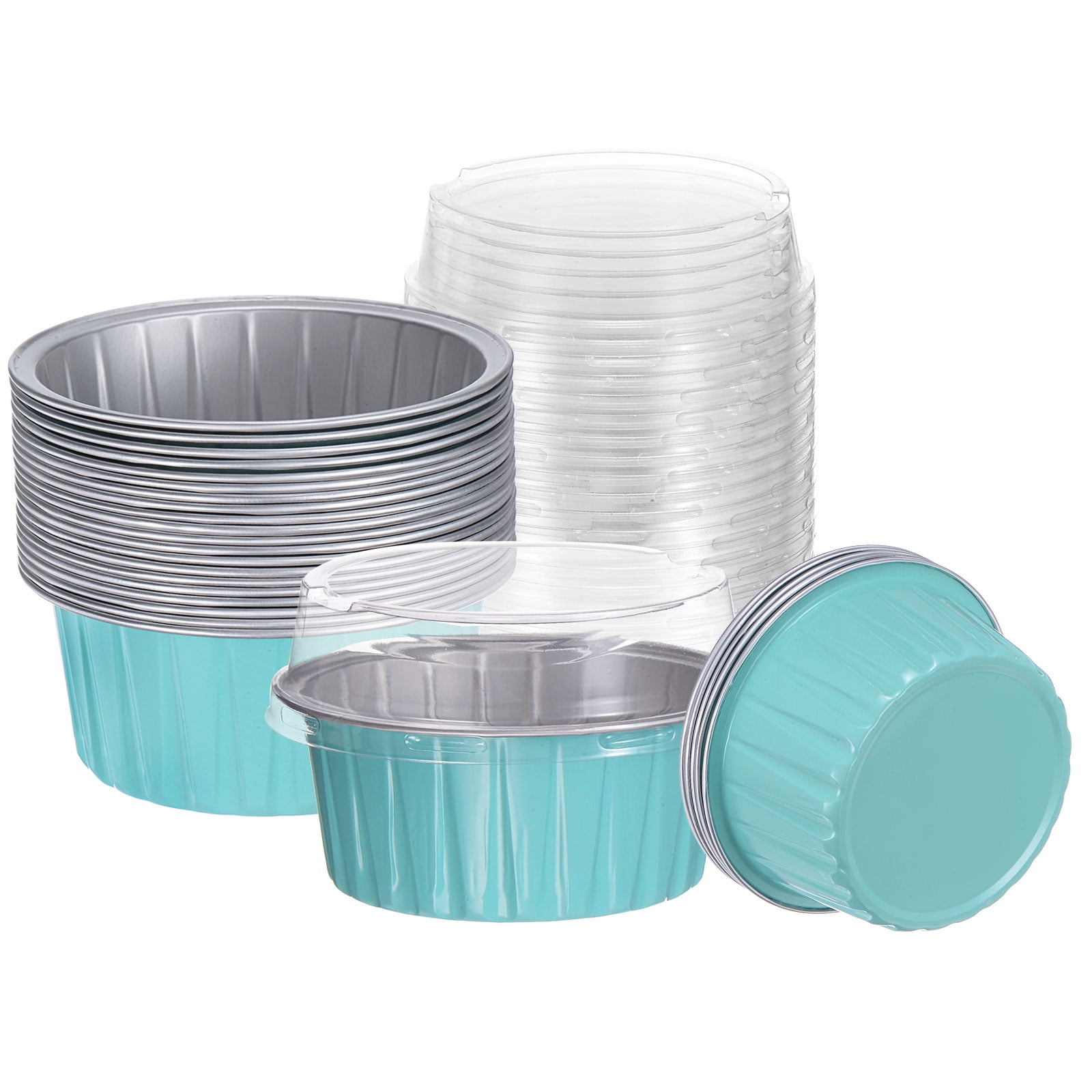 Uxcell 25Pcs Baking Cups with Lids 5oz Aluminum Foil Liners Mini ...