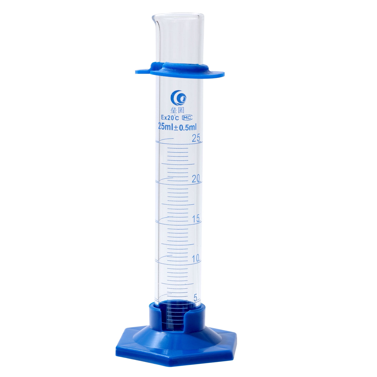 Uxcell 25ml 3.3 Borosilicate Glass Graduated Cylinder, Plastic Base Blue Graduations Measuring ...