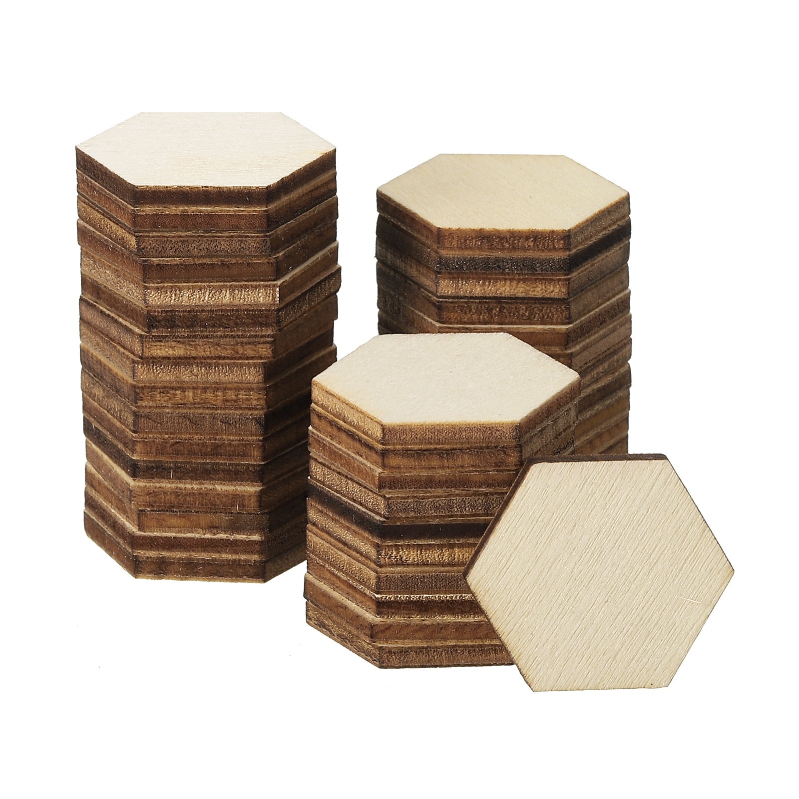 Uxcell 25mm Wood Pieces, 100 Pack Unfinished Hexagonal Wood Shapes ...