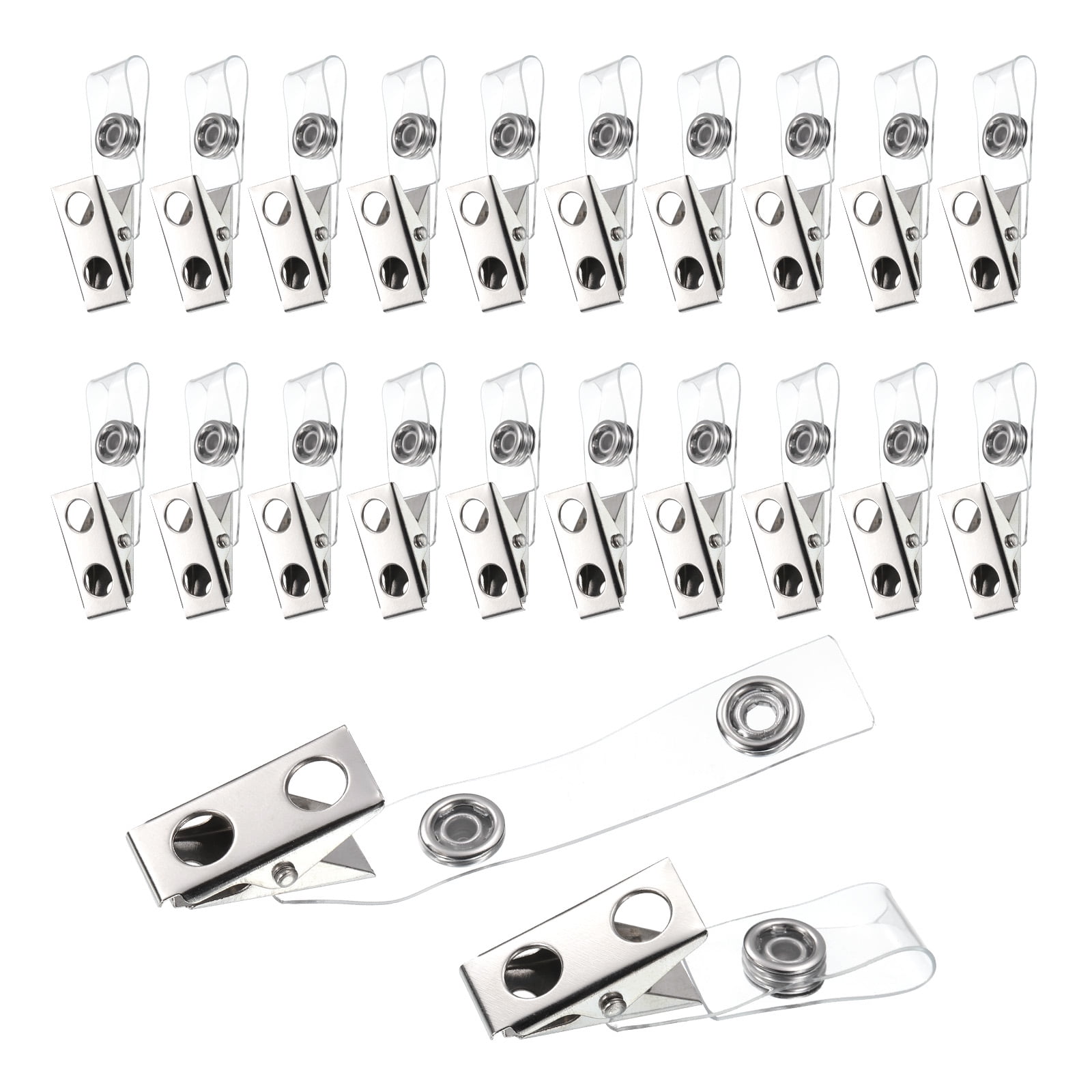 Uxcell 25pcs Metal Badge Clips with Clear PVC Straps Double Hole ID ...