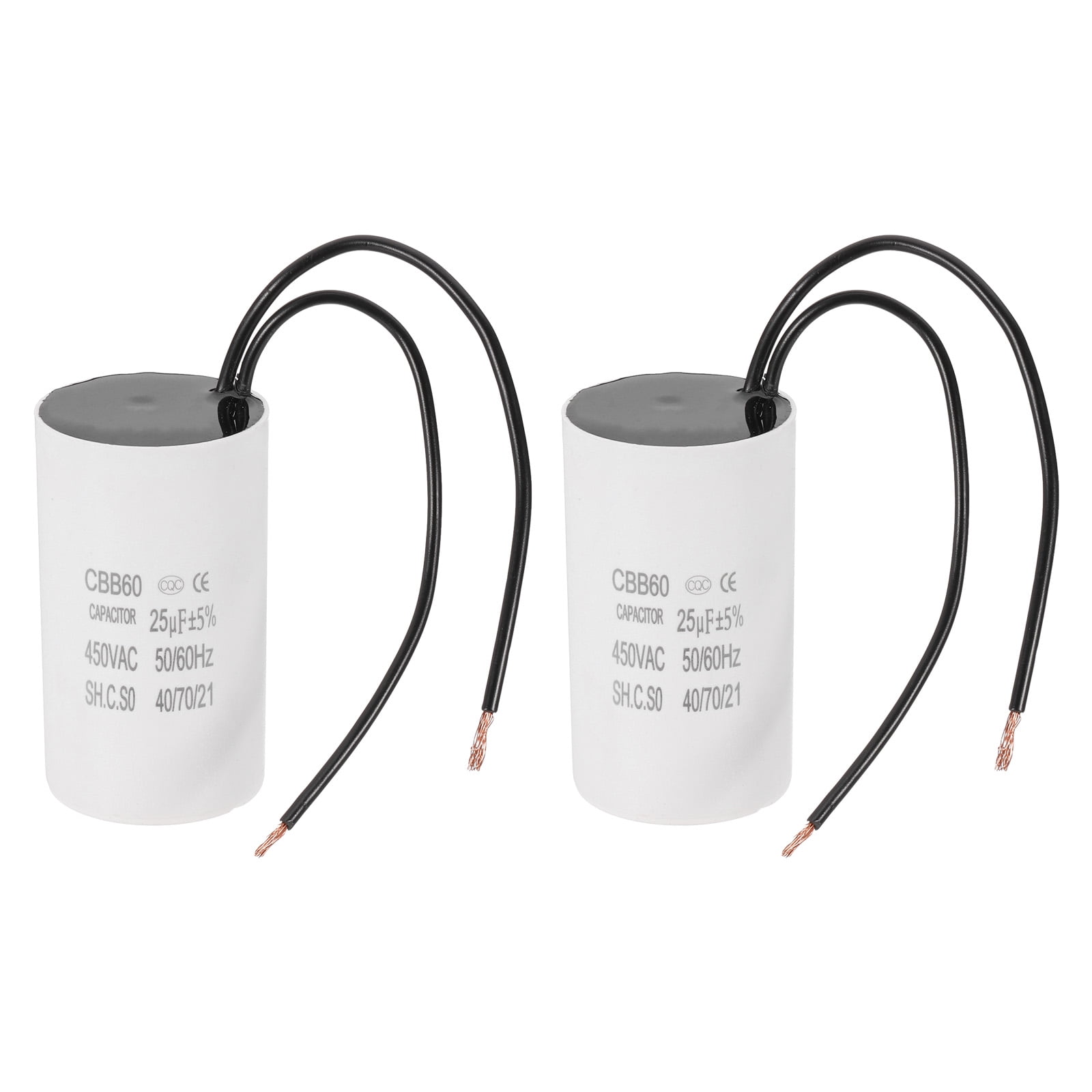 Uxcell 25uF CBB60 Running Capacitor, 2 Pcs Run Capacitor with 2 Wires ...