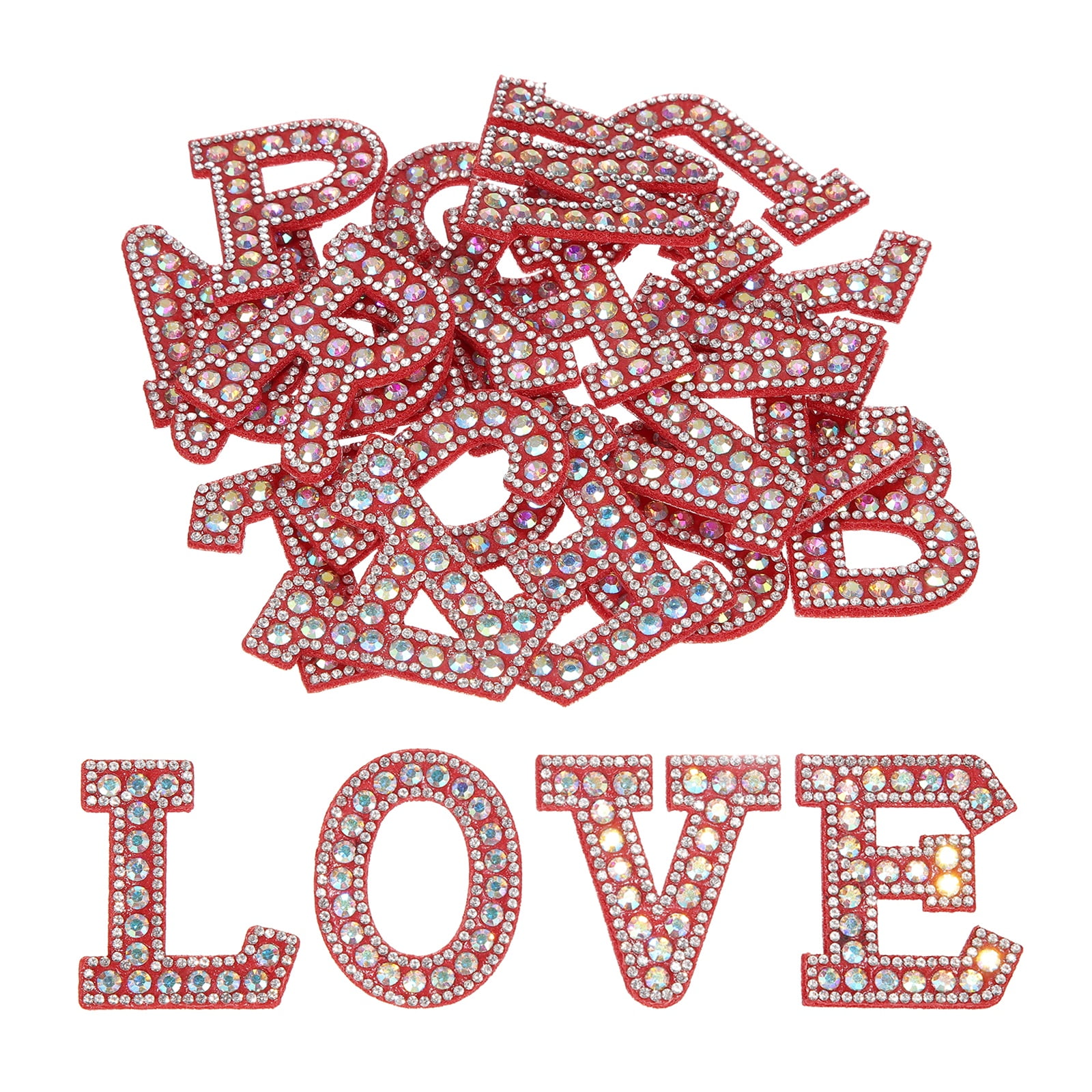 Uxcell 26pcs Letter Iron on Patch Decorative A-Z, Red Glitter Pearl ...