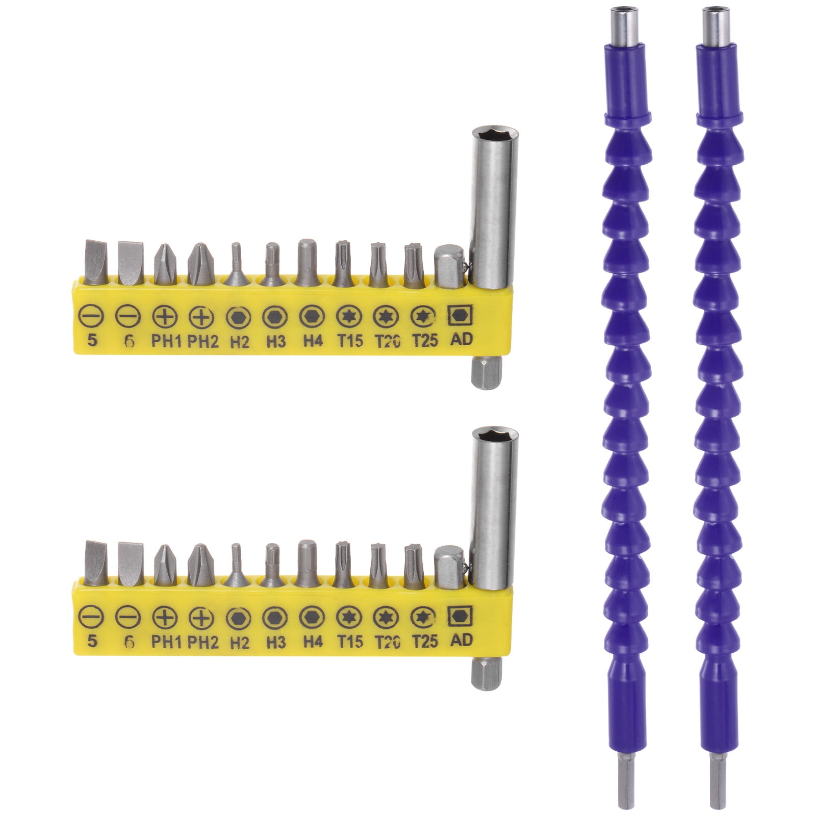 Uxcell 26pcs Screwdriver Bit Set with Blue Flexible Extension Bit Shaft ...