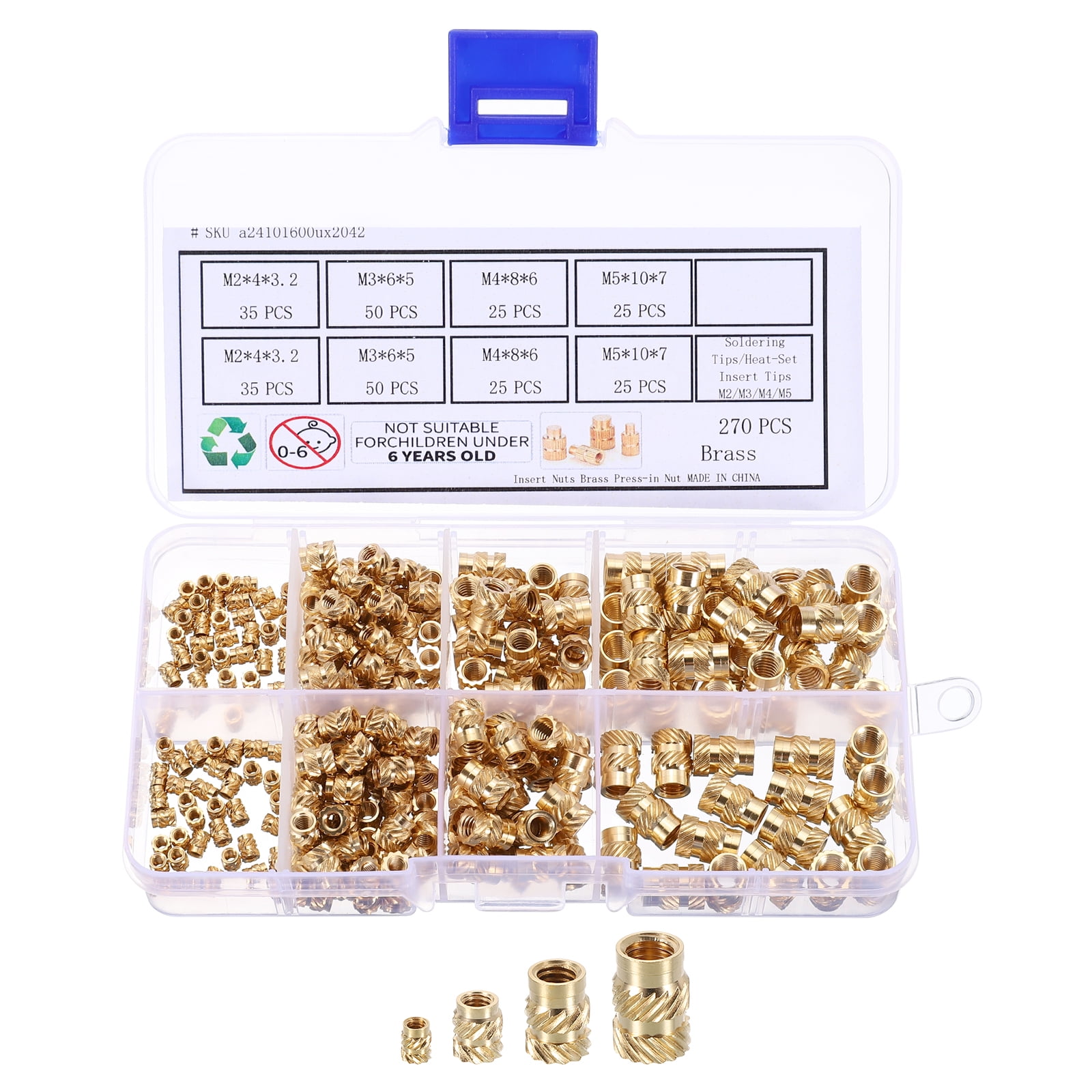 Uxcell 270pcs M2 M3 M4 M5 Metric Threaded Inserts Brass Heat Set Insert ...