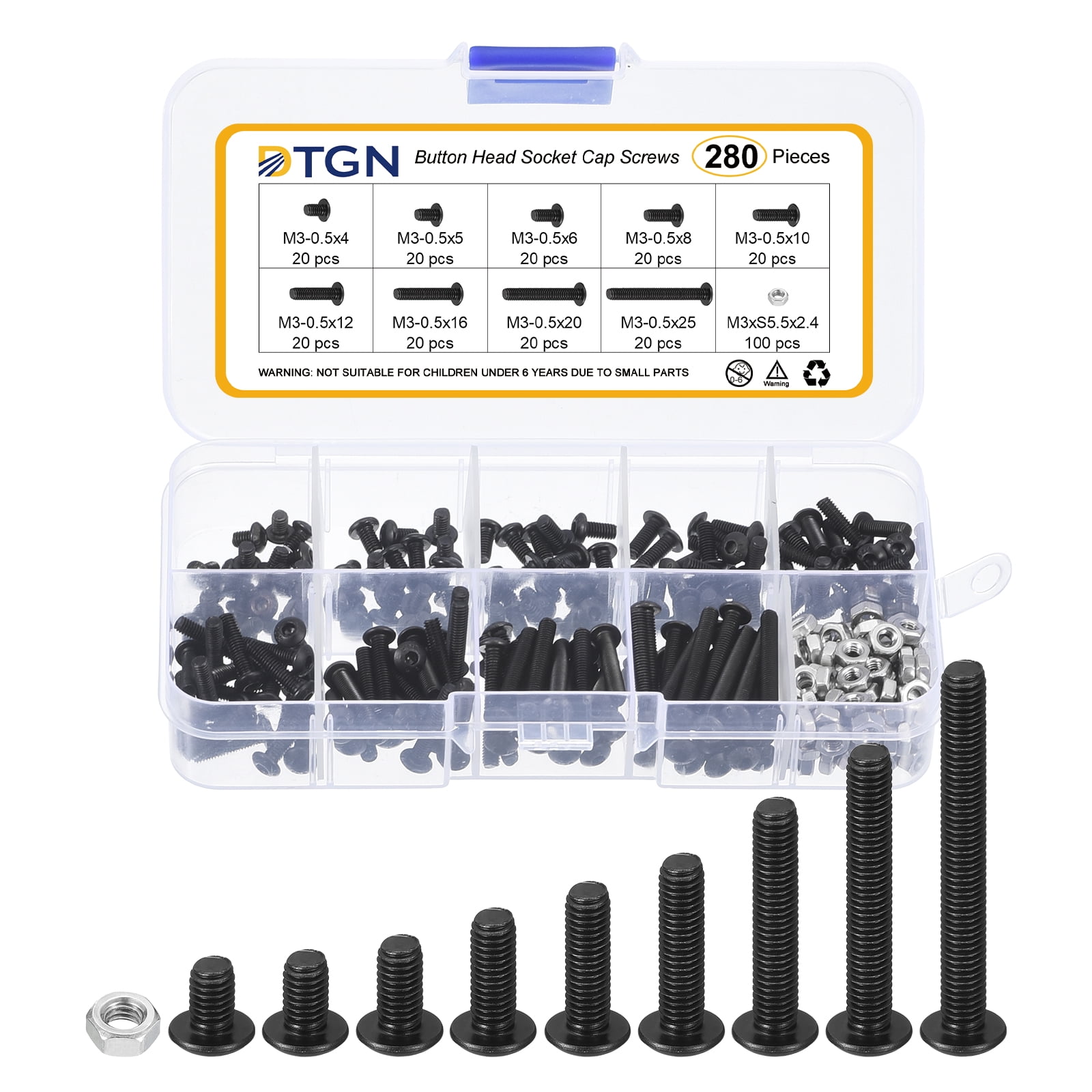 Uxcell 280Pack M3-0.5x4/5/6/8/10/12/16/20/25mm Button Head Socket Cap ...