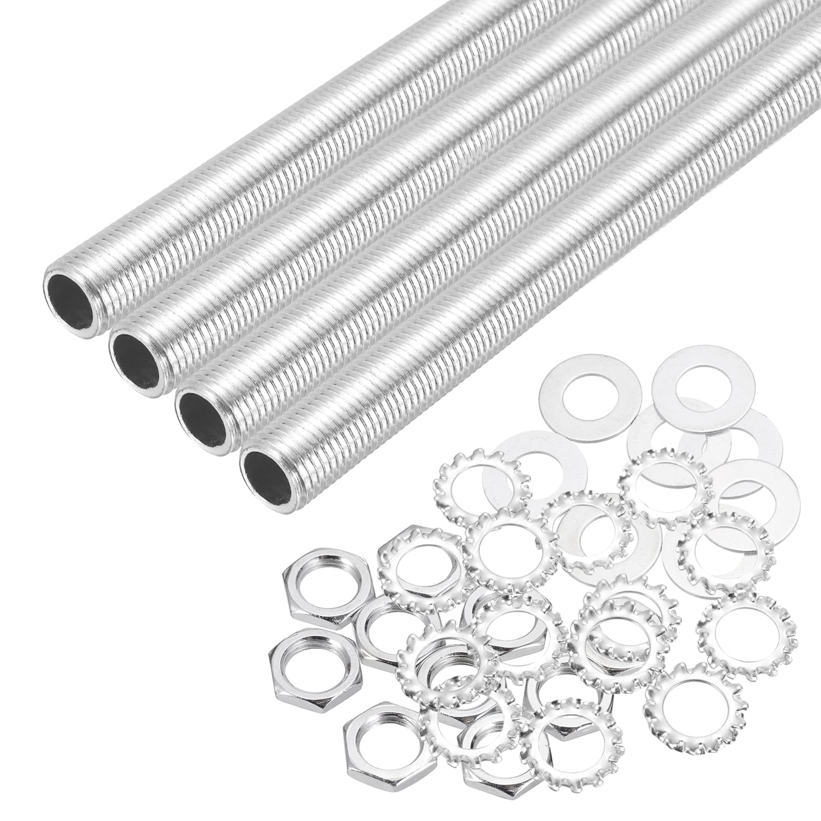 Uxcell 28Pcs 11.8" Lamp Pipe Nipples Kit with Hex Nuts Washers, 1/4 ...