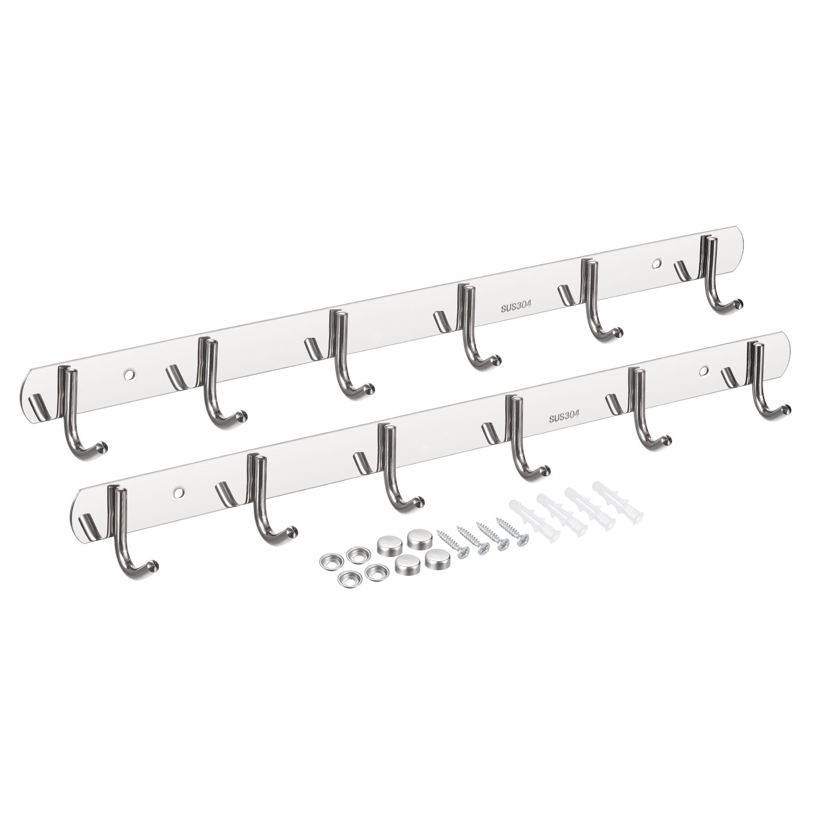 Uxcell 2Pack Stainless Steel Coat Hook Racks Wall Mounted with 6 Hooks ...