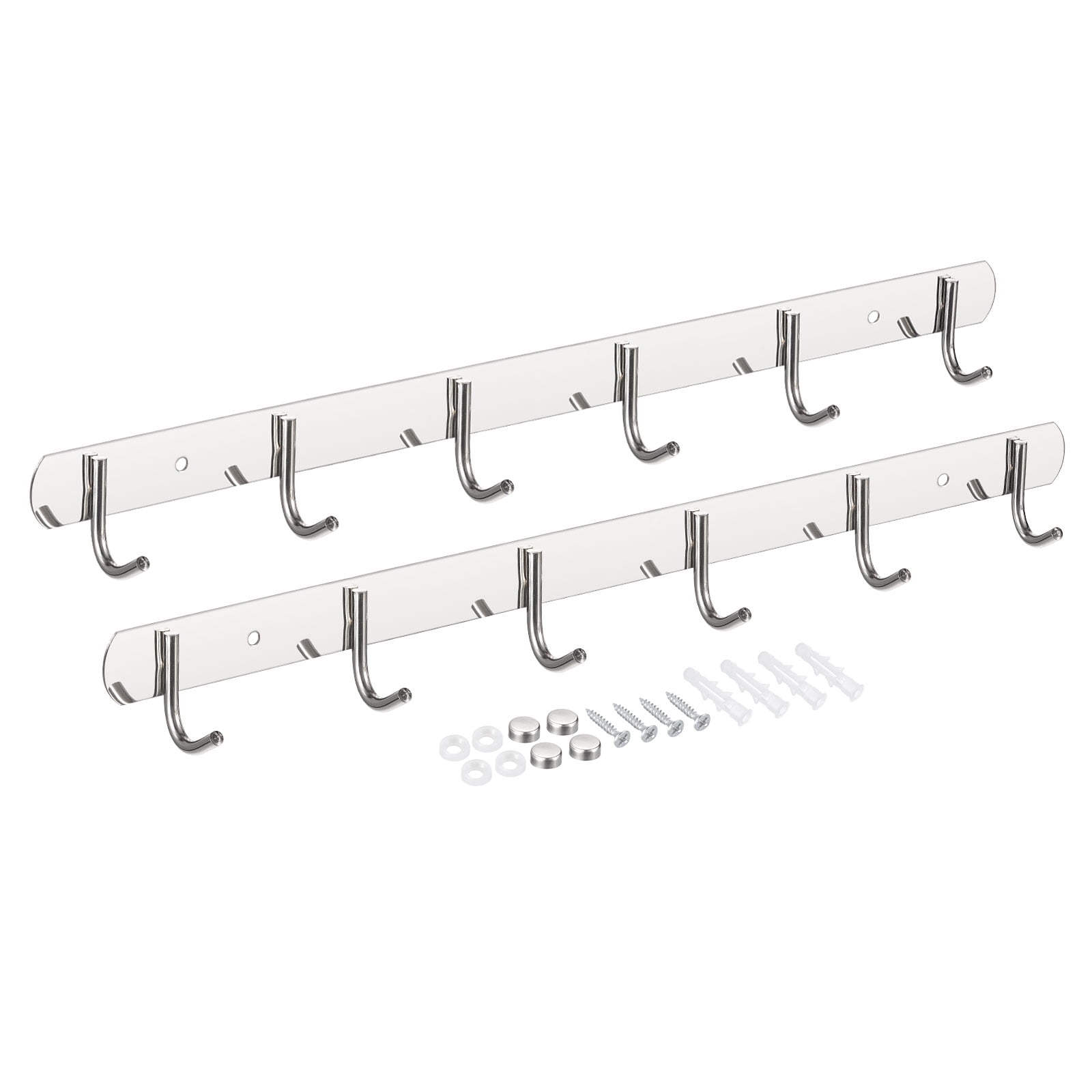 Uxcell 2Pack Stainless Steel Coat Hook Rack Wall Mounted with 6 Hooks ...