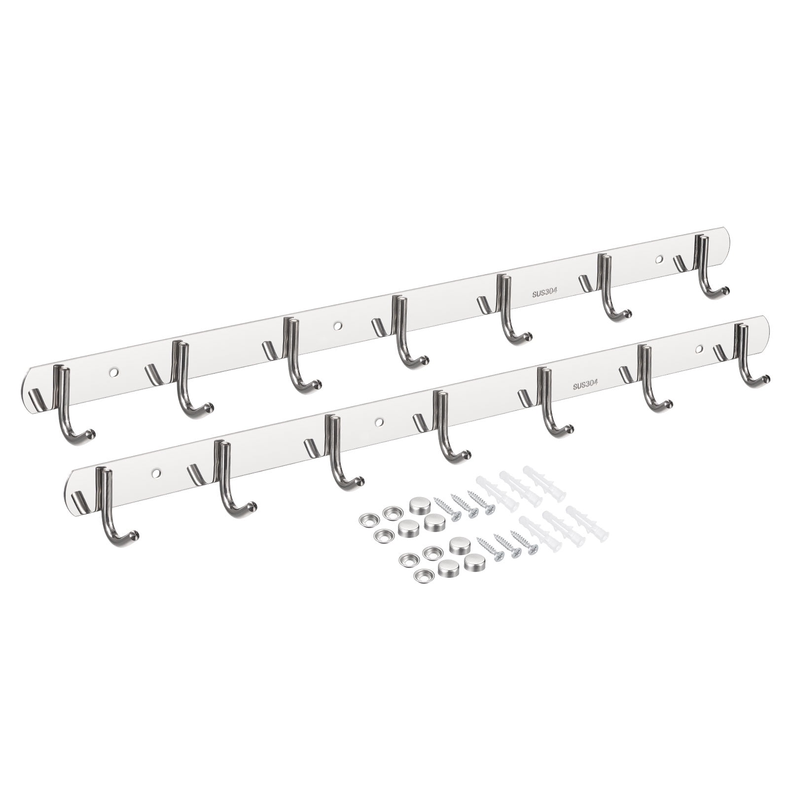 Uxcell 2Pack Stainless Steel Coat Hook Racks Wall Mounted with 7 Hooks ...