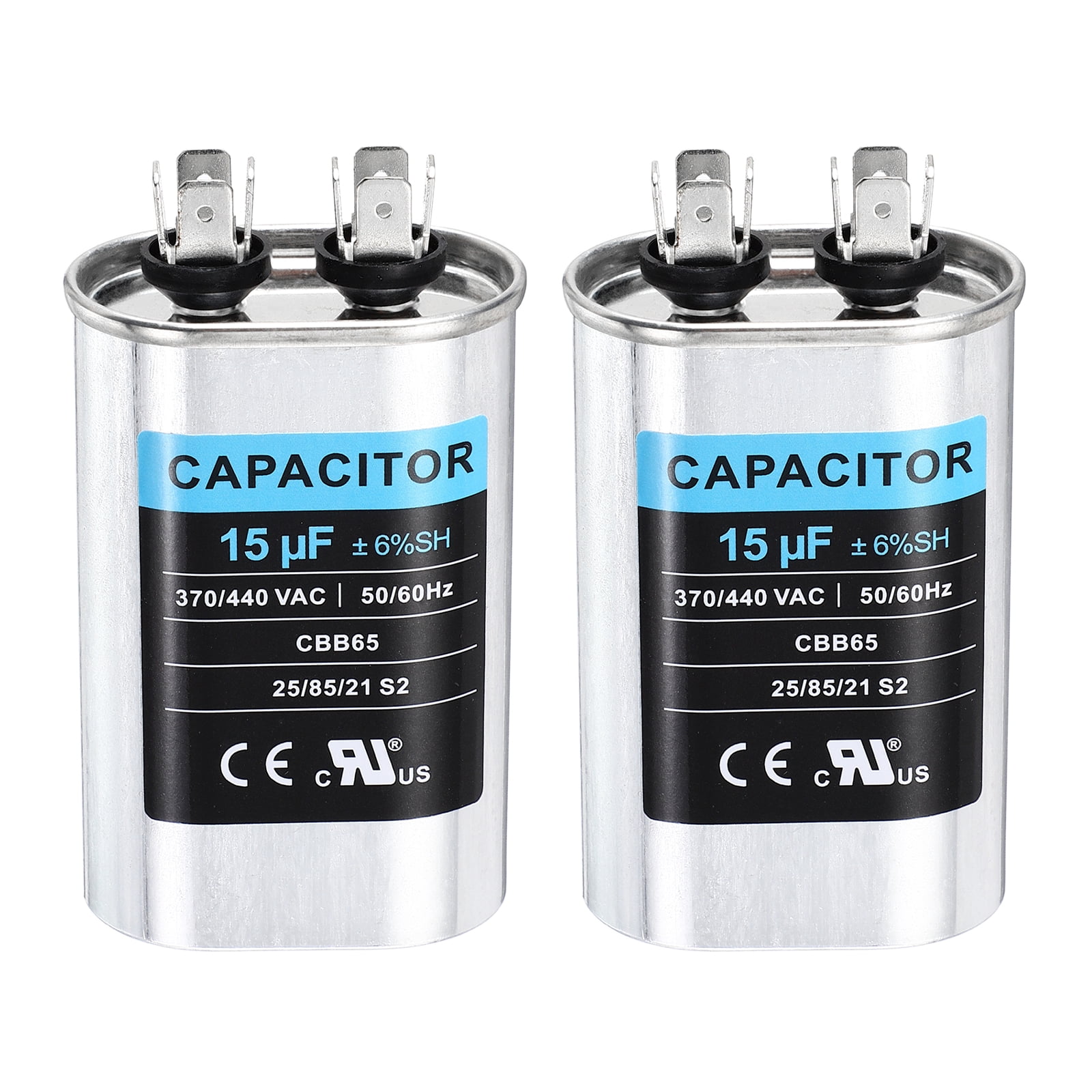 Uxcell 2Pcs 15MFD CBB65 Run Start Capacitor 15uF, 370/440V Oval AC ...