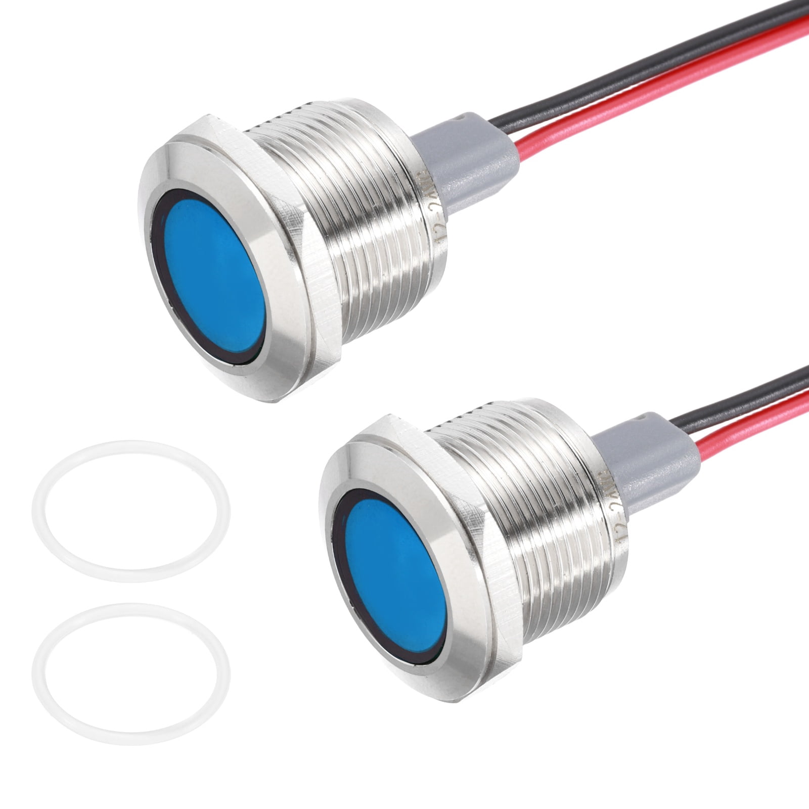 Uxcell 2Pcs 19mm Indicator Light, 12V-24V AC/DC LED Metal Signal Lamp ...
