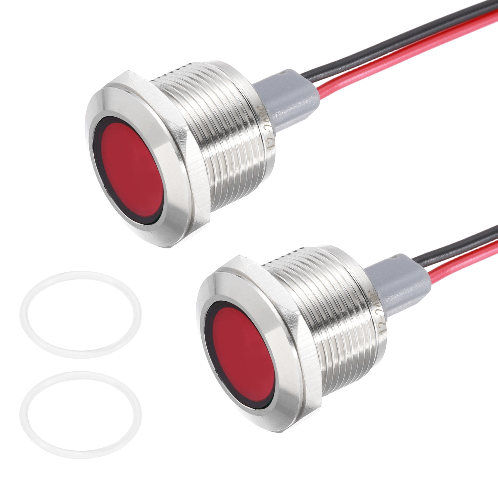 Uxcell 2Pcs 19mm Indicator Light, 12V-24V AC/DC LED Metal Signal Lamp ...