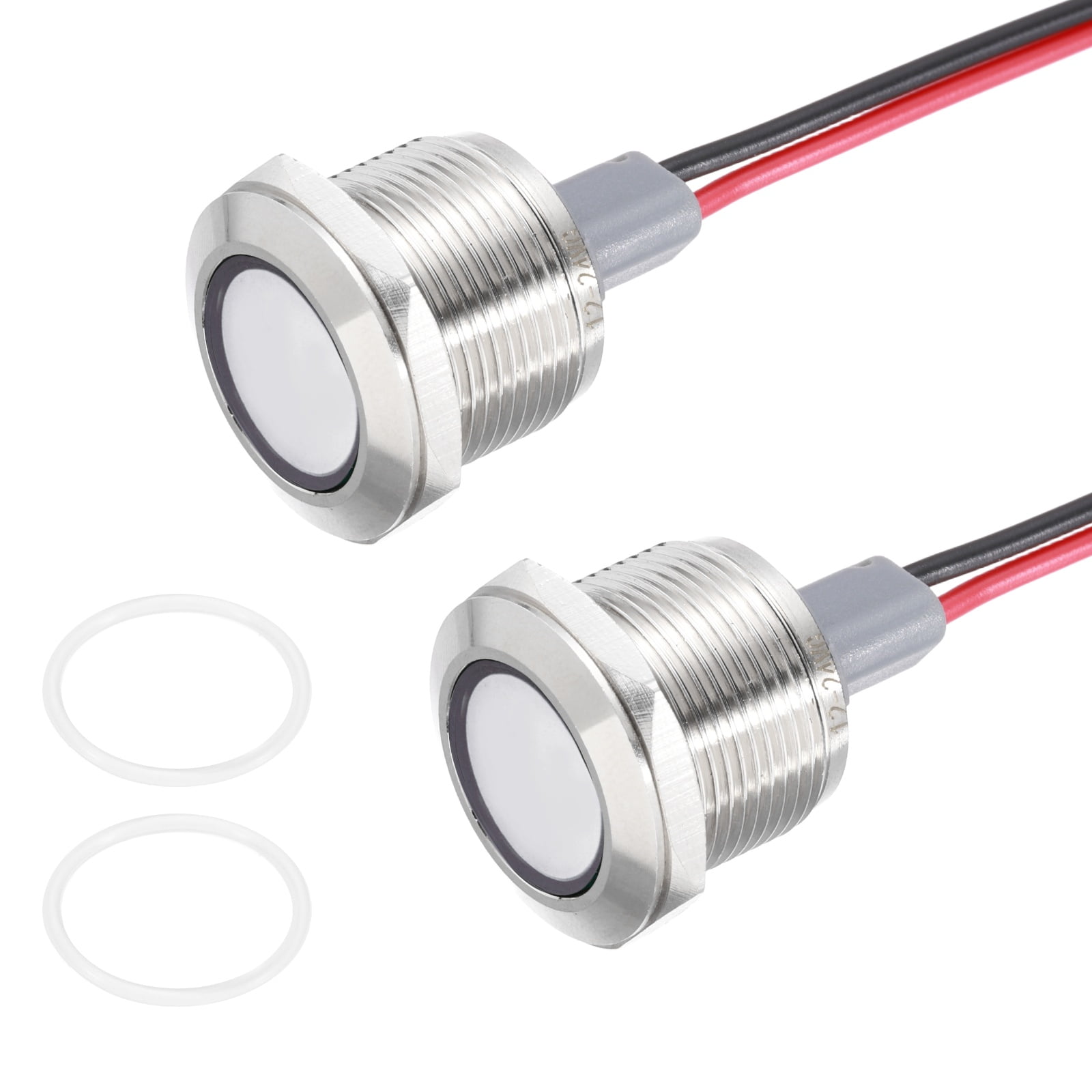Uxcell 2Pcs 19mm Indicator Light, 12V-24V AC/DC LED Metal Signal Lamp ...