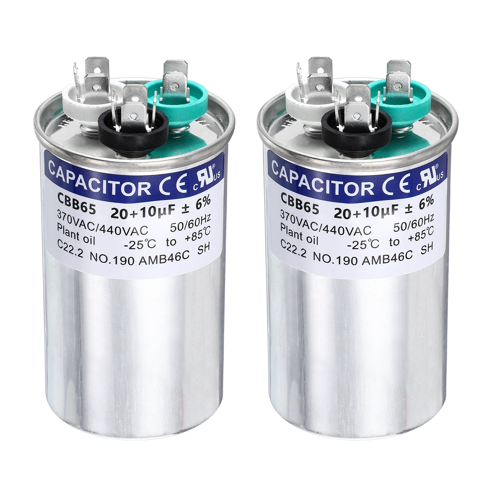 Uxcell 2Pcs 20+10 MFD CBB65 Run Start Capacitor 20+10 uF, 370/440V Round AC Capacitor for AC ...