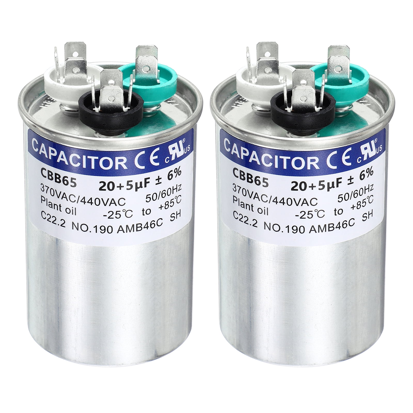 Uxcell 2Pcs 20+5 MFD CBB65 Run Start Capacitor 20+5 uF, 370/440V Round ...