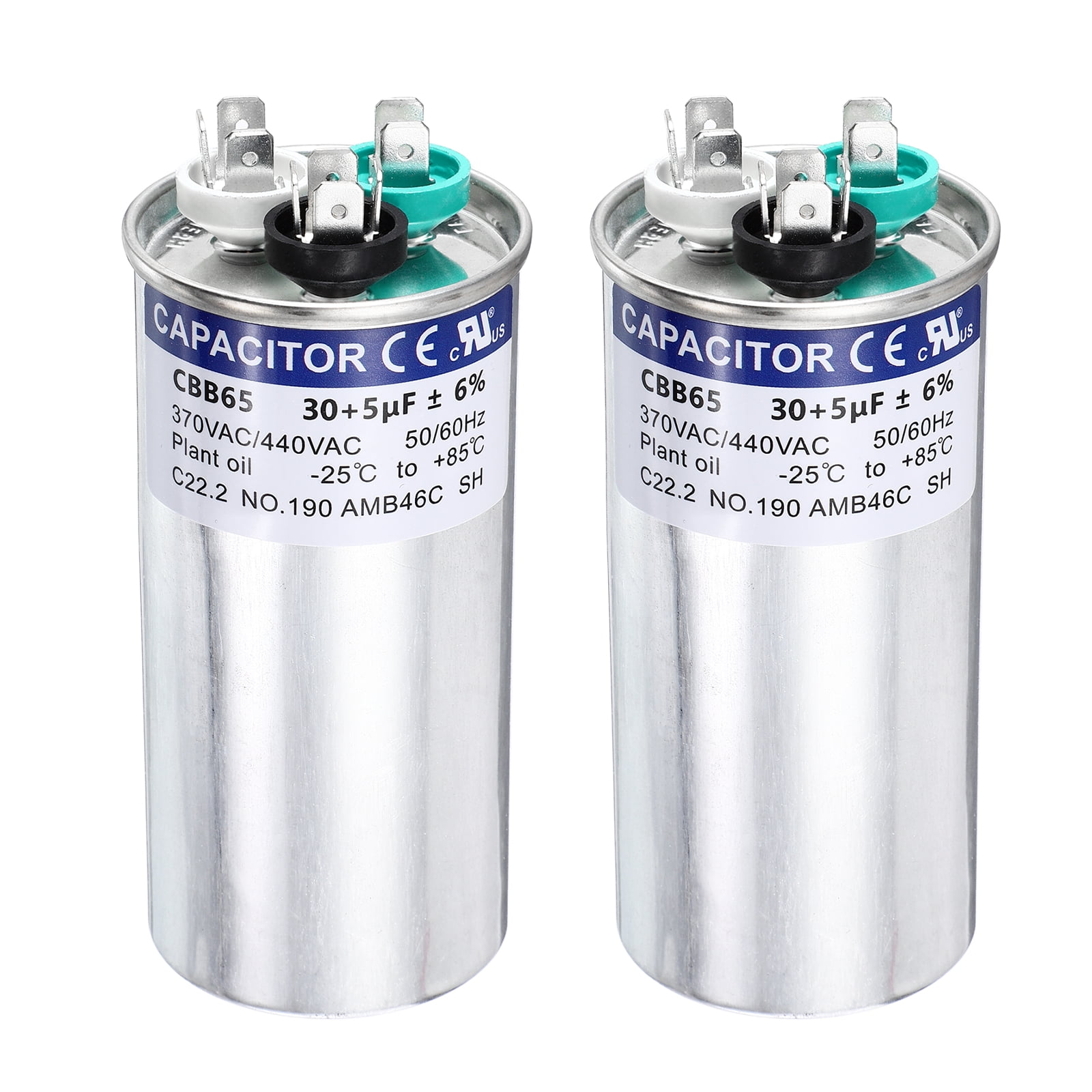 Uxcell 2Pcs 30+5 MFD CBB65 Run Start Capacitor 30+5 uF, 370/440V Round AC Capacitor for AC Motor ...